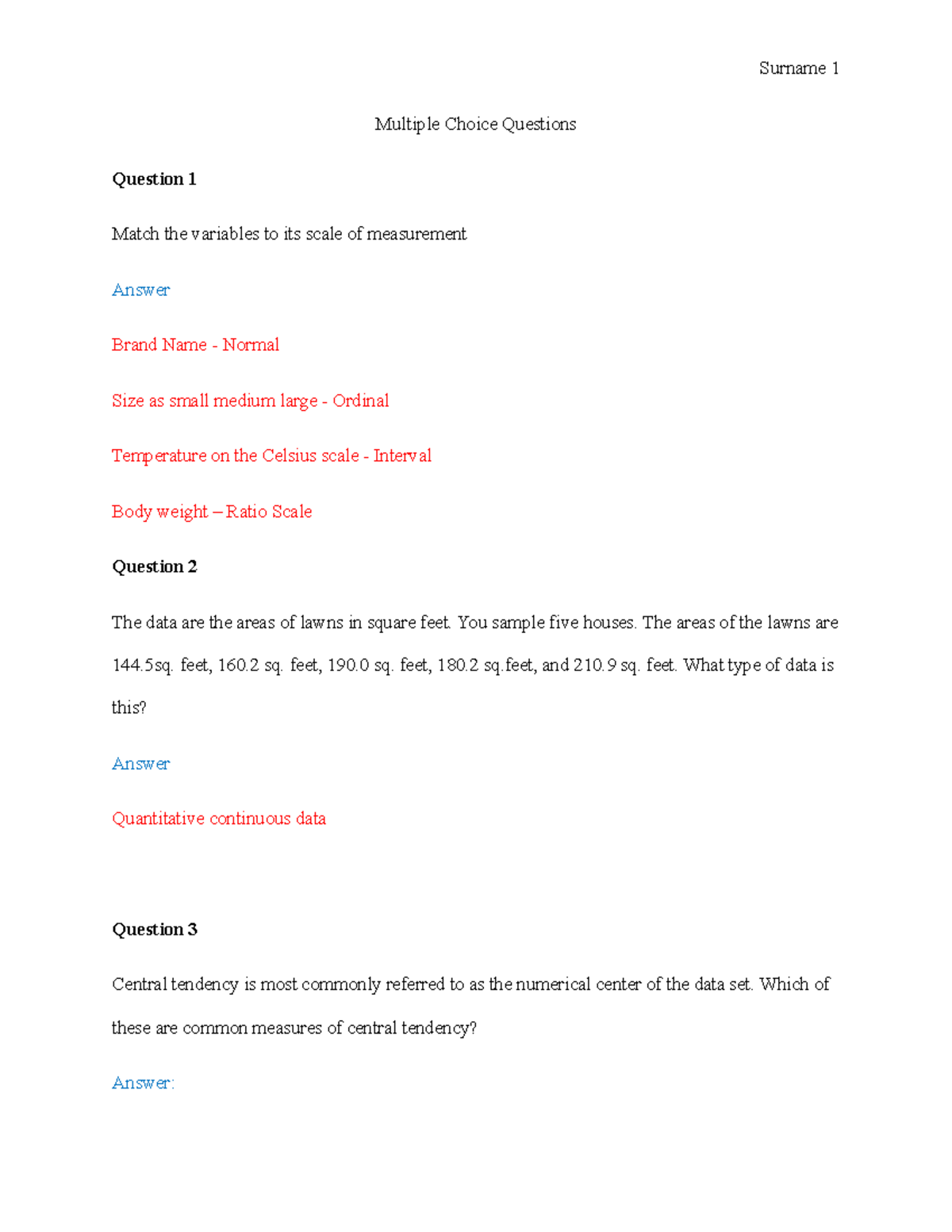 Multiple Choice Questions - Multiple Choice Questions Question 1 Match ...