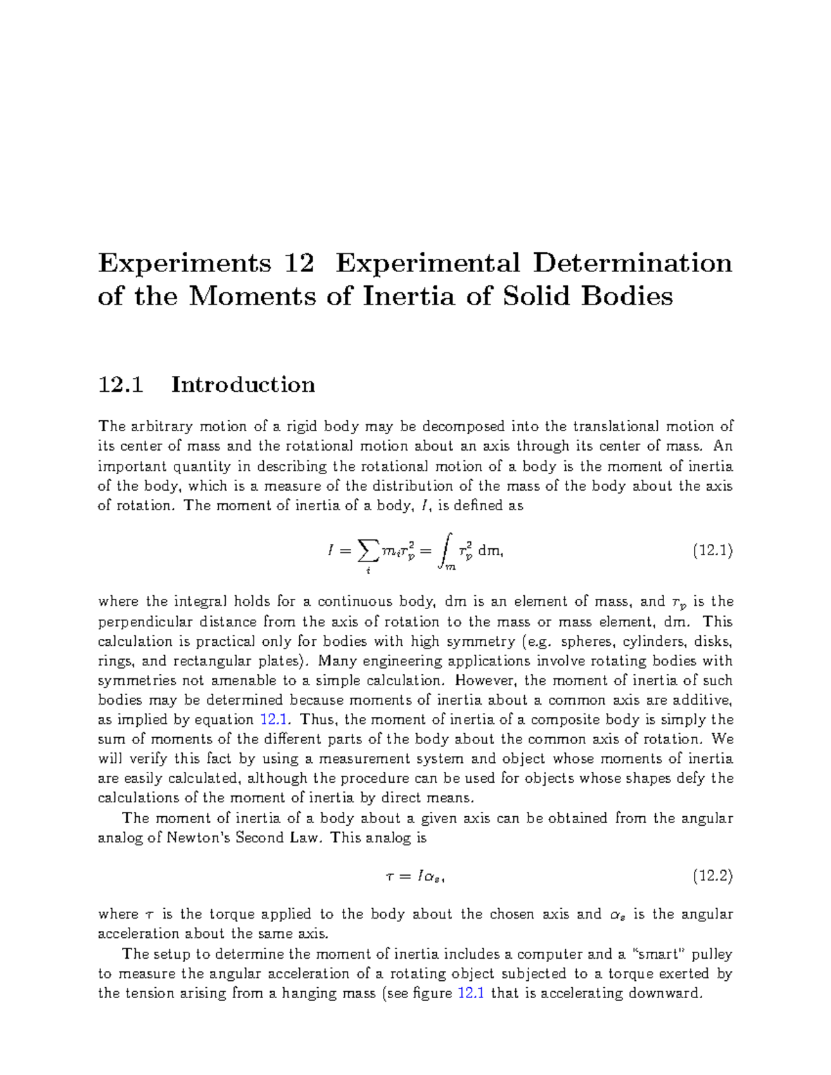 Experiment Twelve - Experiments 12 Experimental Determination of the ...