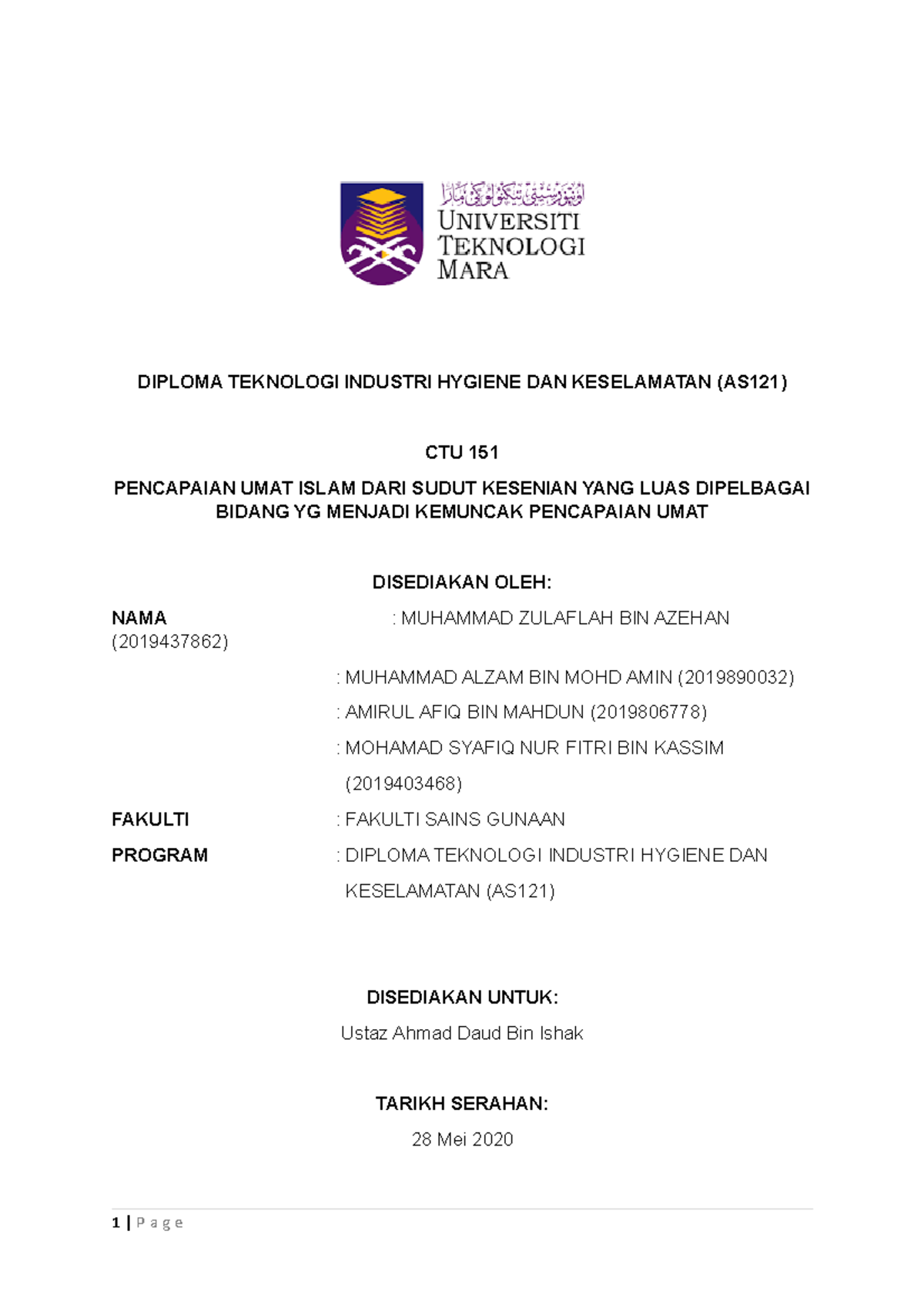 Ctu 151 Artikel - DIPLOMA TEKNOLOGI INDUSTRI HYGIENE DAN KESELAMATAN (AS121) CTU 151 PENCAPAIAN ...
