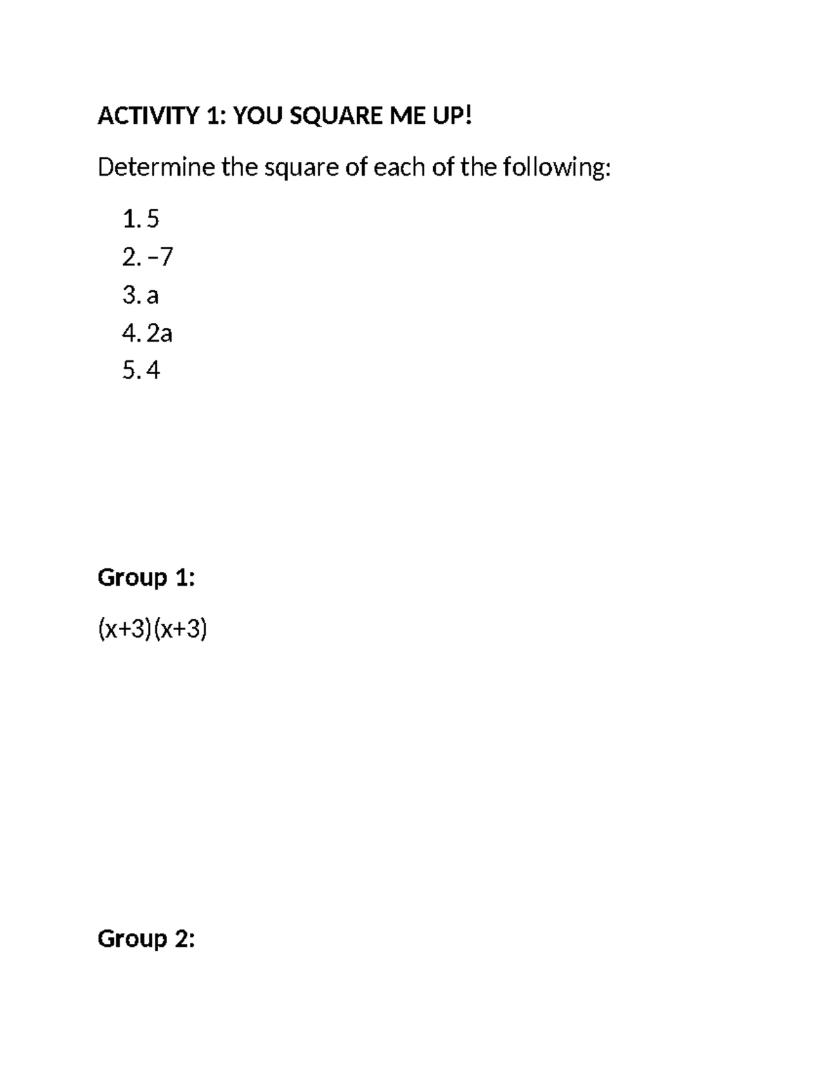 Tarpapel Final DEMO - ACTIVITY 1: YOU SQUARE ME UP! Determine the ...