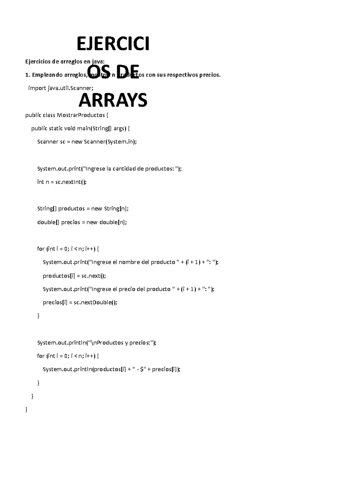 Vectores en java arrays - Ejercicios de arreglos en java: 1. Empleando arreglos, mostrar n ...
