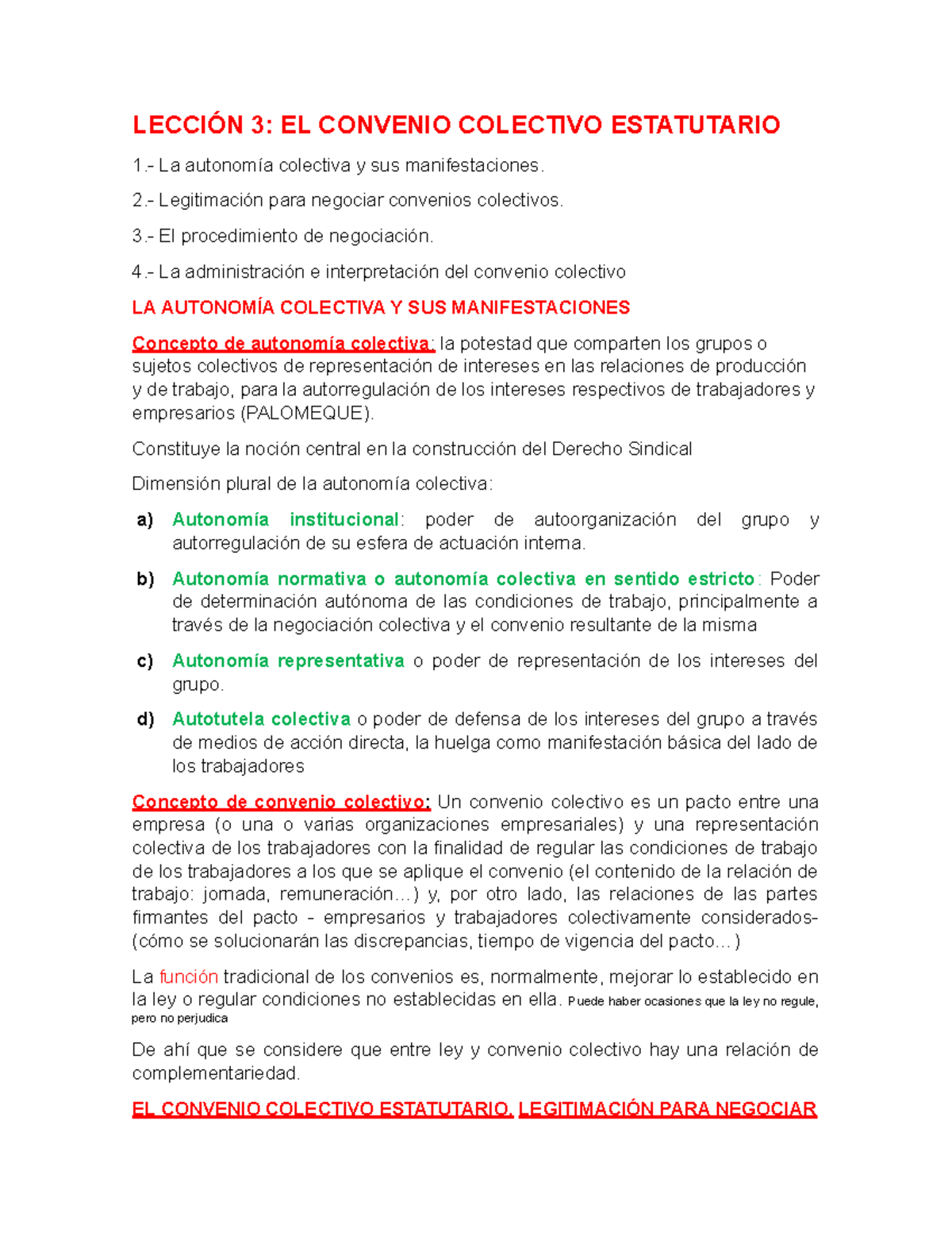 Lección 3 EL Convenio Colectivo Estatutario - LECCIÓN 3: EL CONVENIO COLECTIVO ESTATUTARIO 1 ...