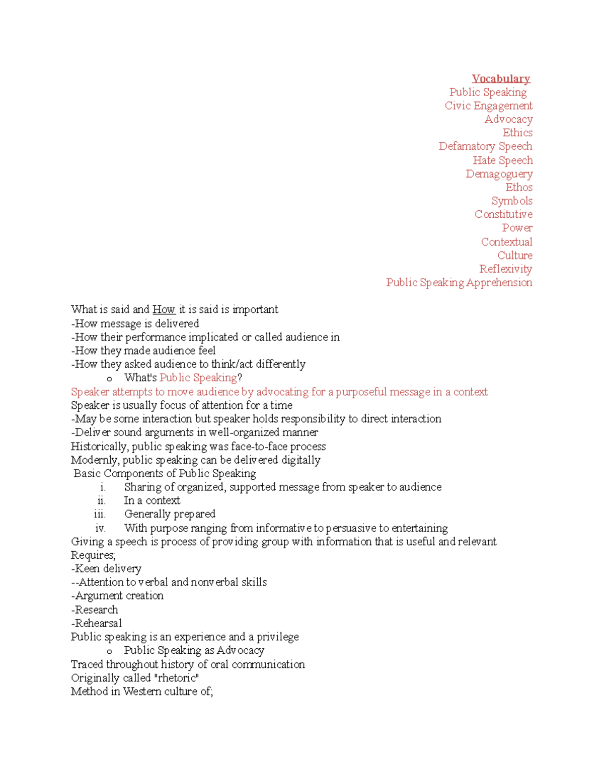 Chapter 1; Public Speaking as Advocacy - Vocabulary Public Speaking ...