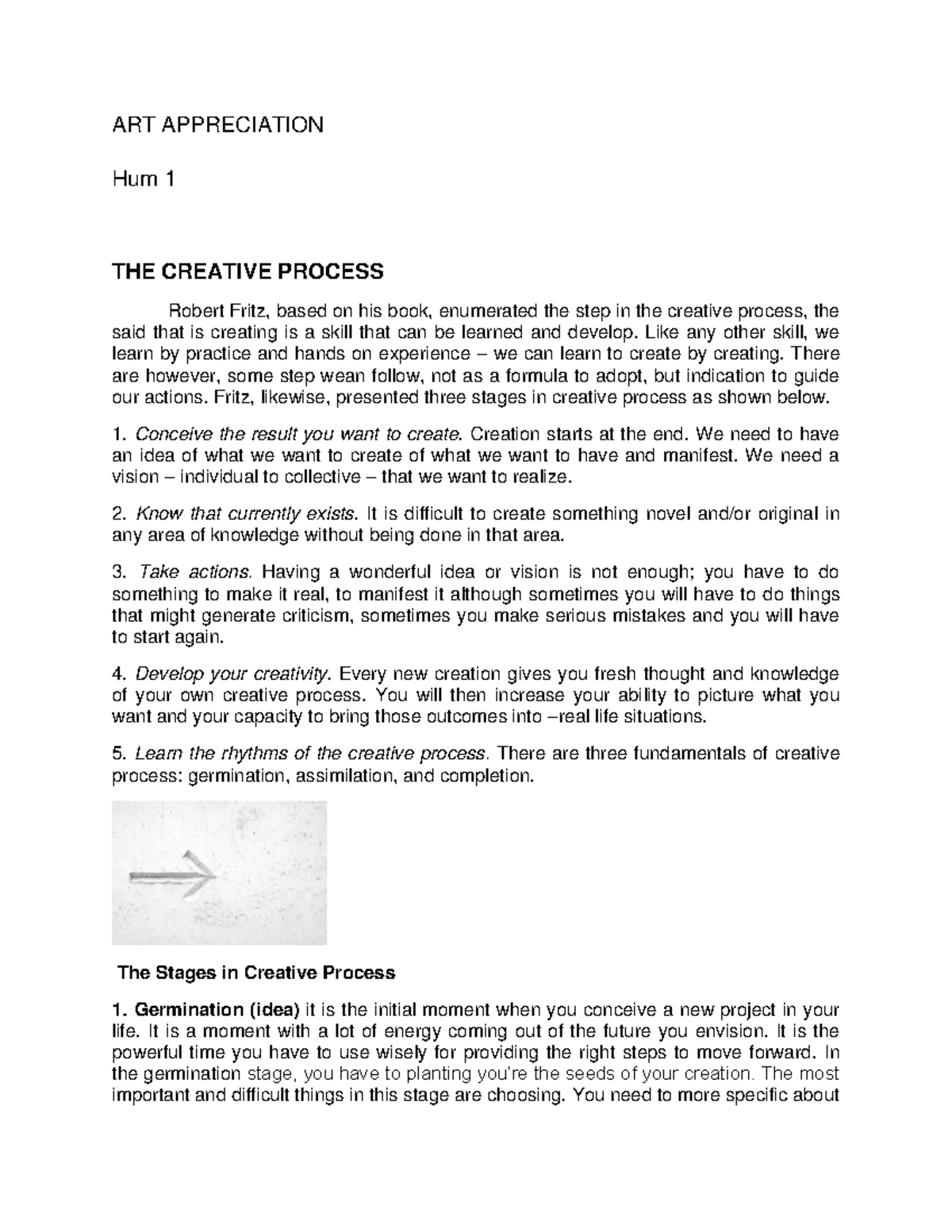 Art Appreciation Hum 1 - The Creative Process - ART APPRECIATION Hum 1 ...