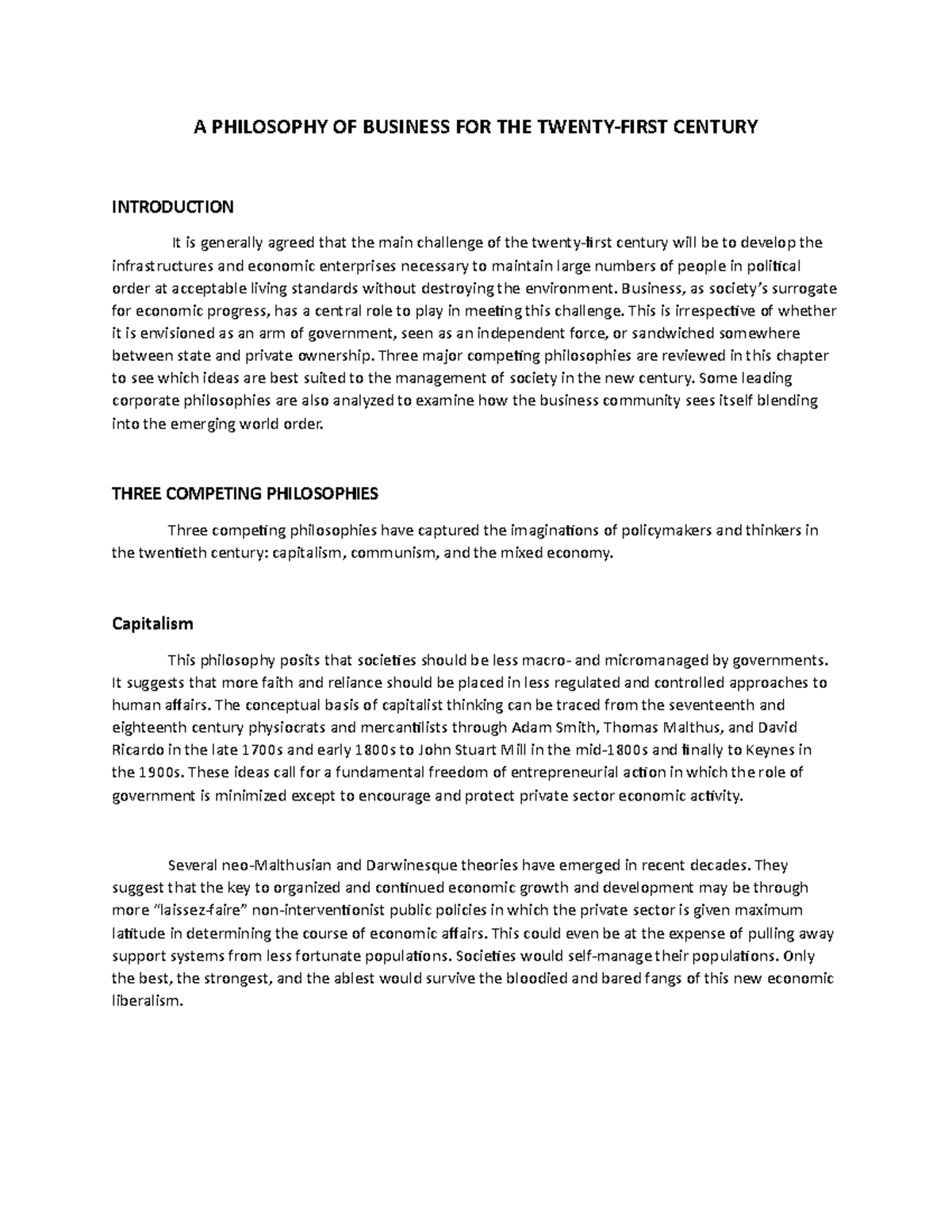 A Philosophy OF Business FOR THE Twenty- First Century - A PHILOSOPHY ...