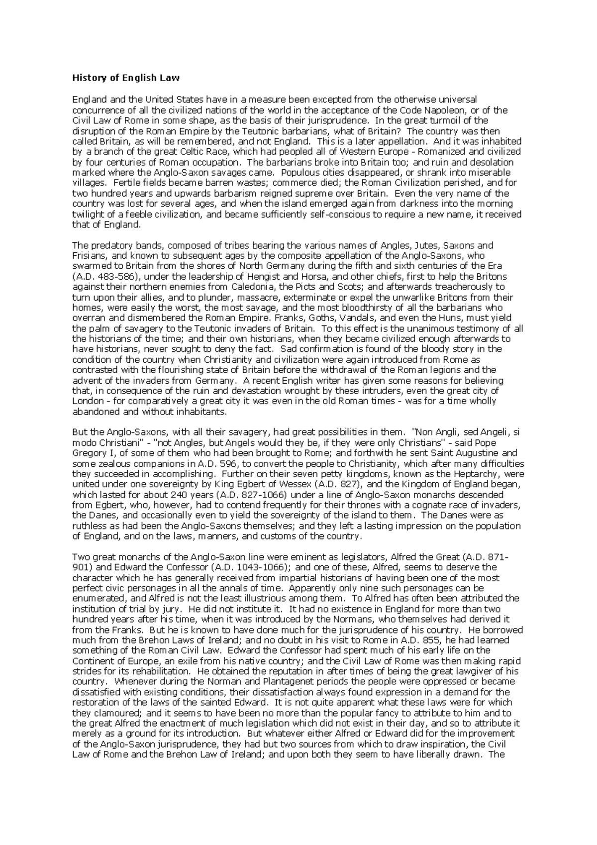 FLS1502 History of English Law - History of English Law England and the ...