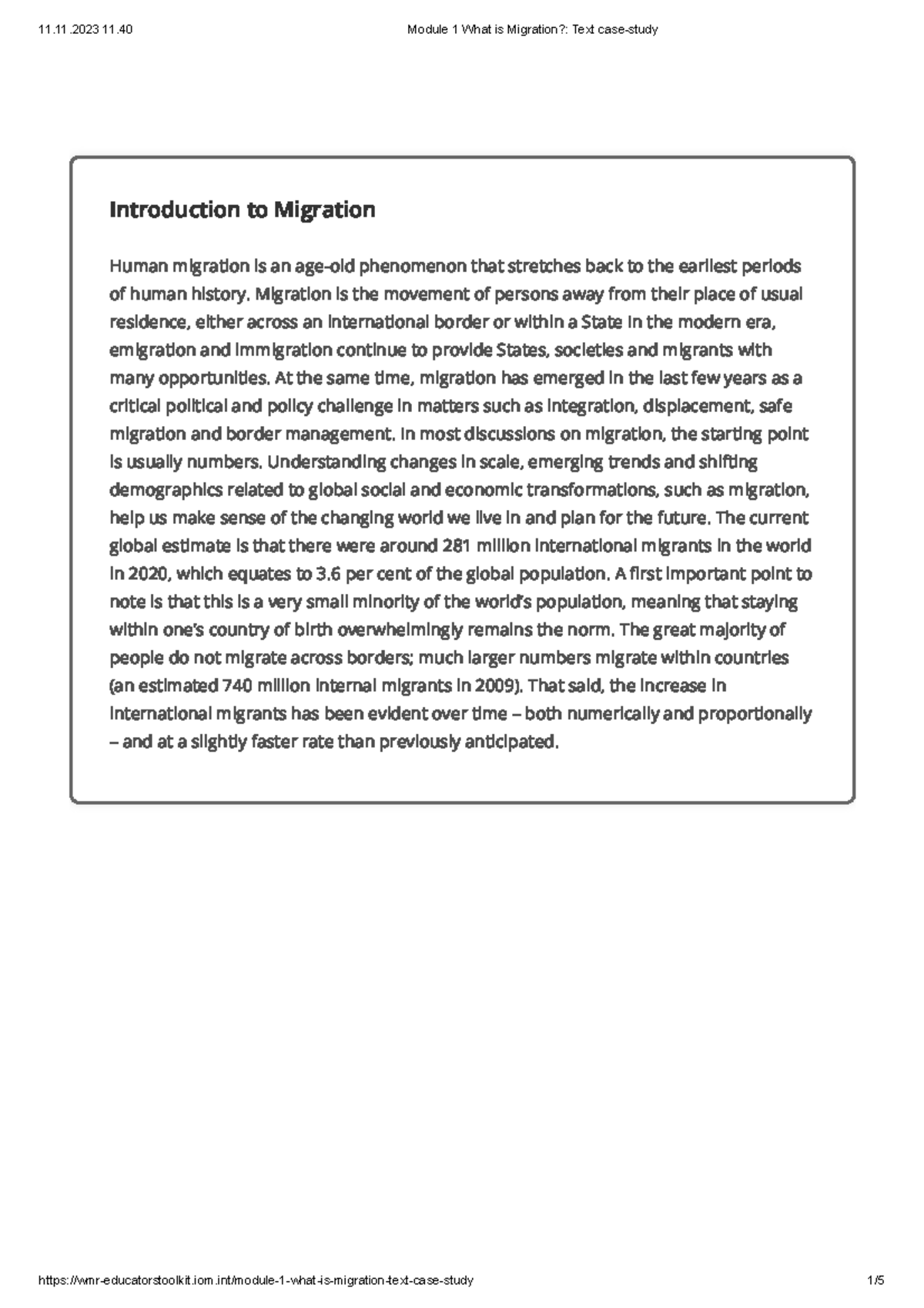 Module 1 What is Migration Text case-study - Introduction to Migration ...