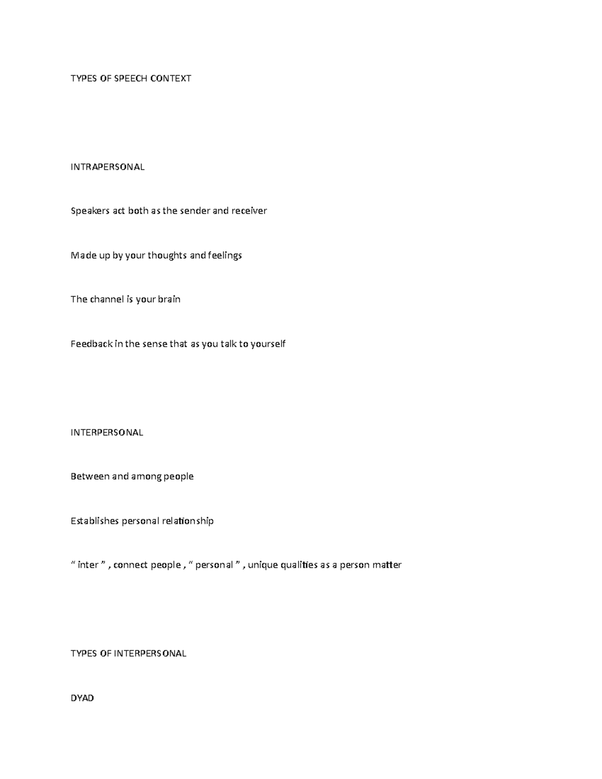 ORAL COM Reviewer - Important - TYPES OF SPEECH CONTEXT INTRAPERSONAL ...