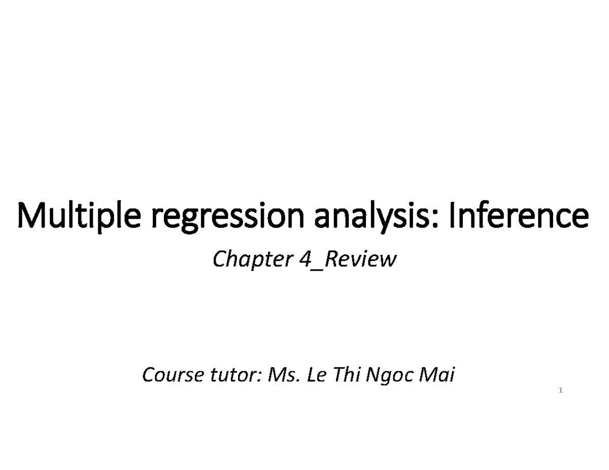 Review 4 Multiple regression analysis Inference - Multiple regression analysis: Inference ...