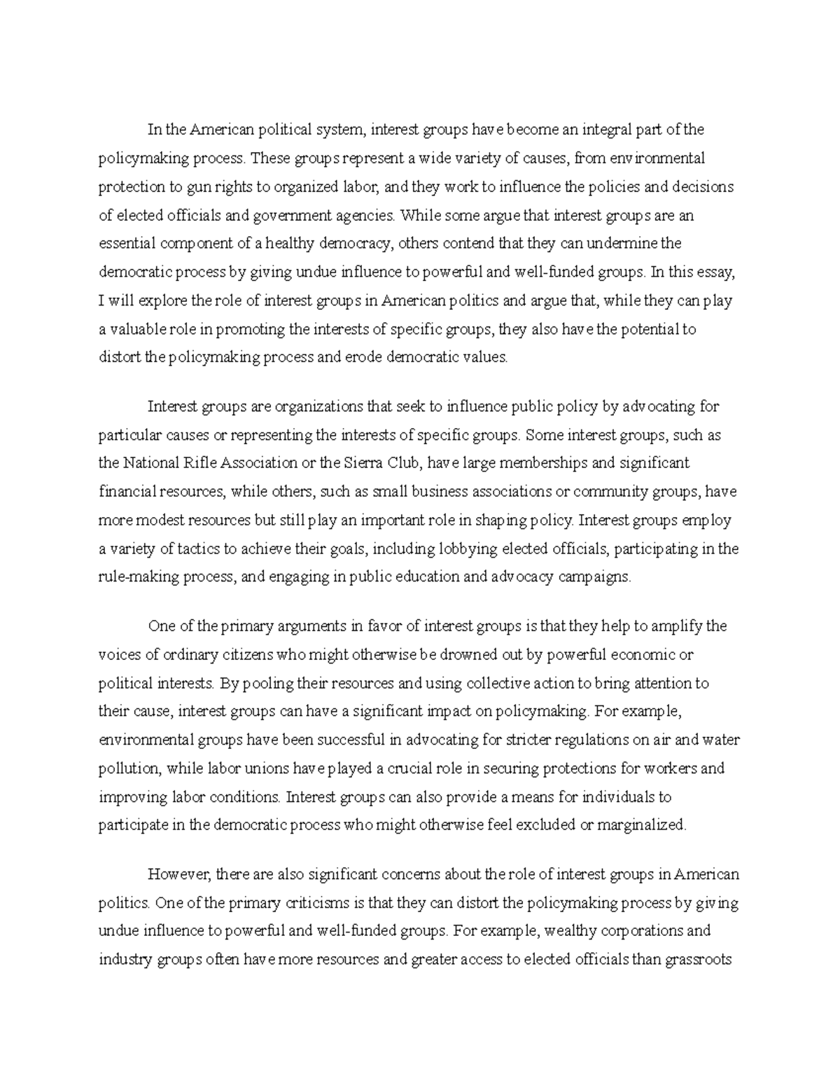 The Role of Interest Groups in American Politics - Essay - In the ...
