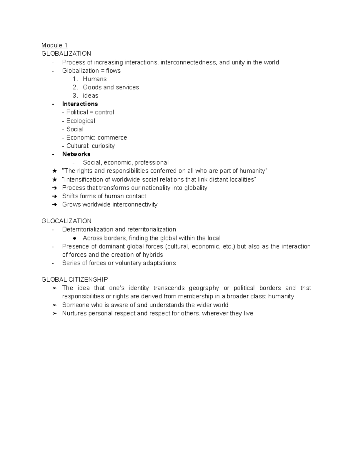 MID TERM Study Guide - Module 1 GLOBALIZATION - Process of increasing ...