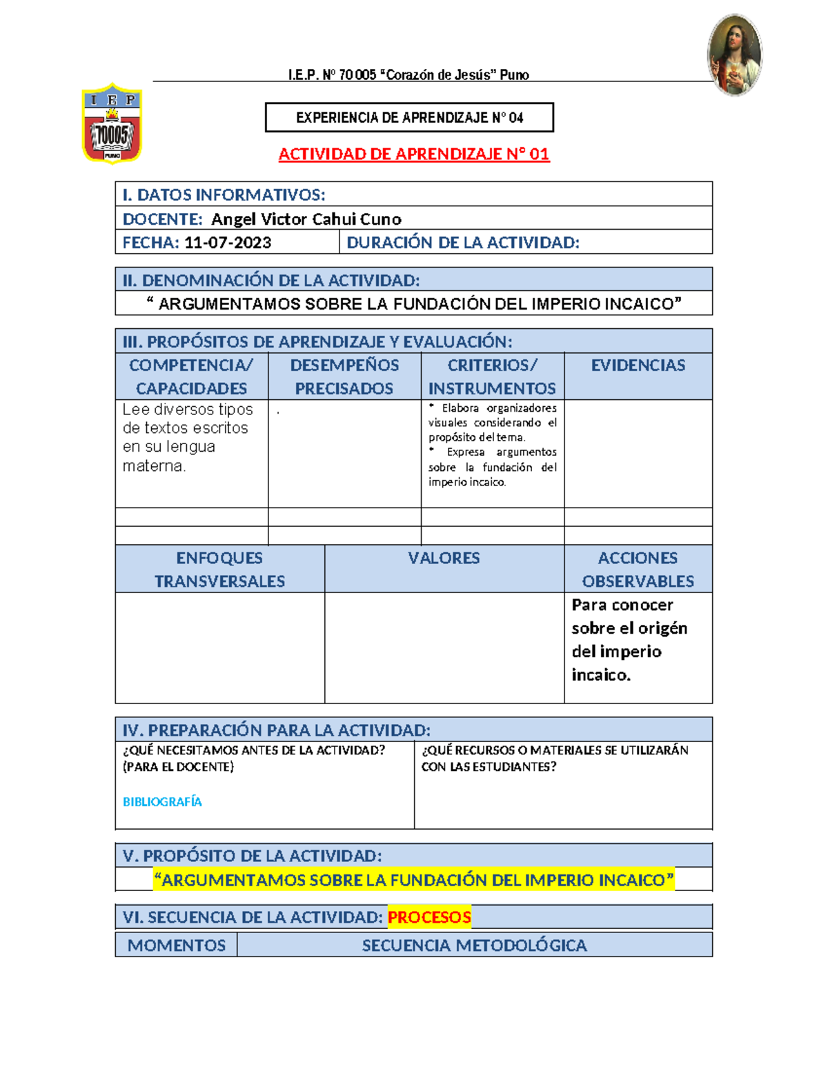 Actividad DE Aprendizaje comunicacion 6 to E - ACTIVIDAD DE APRENDIZAJE N° 01 I. DATOS ...