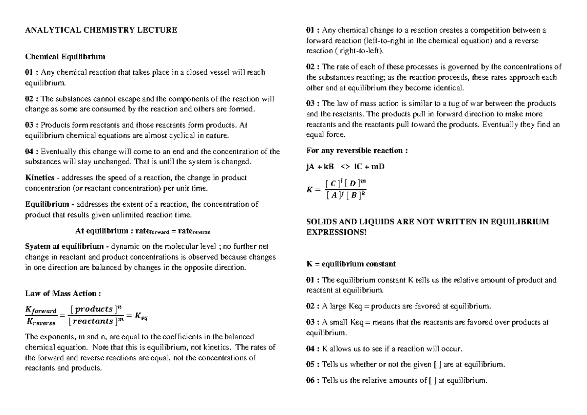 Anachem LEC Reviewer - Finals - ANALYTICAL CHEMISTRY LECTURE Chemical ...