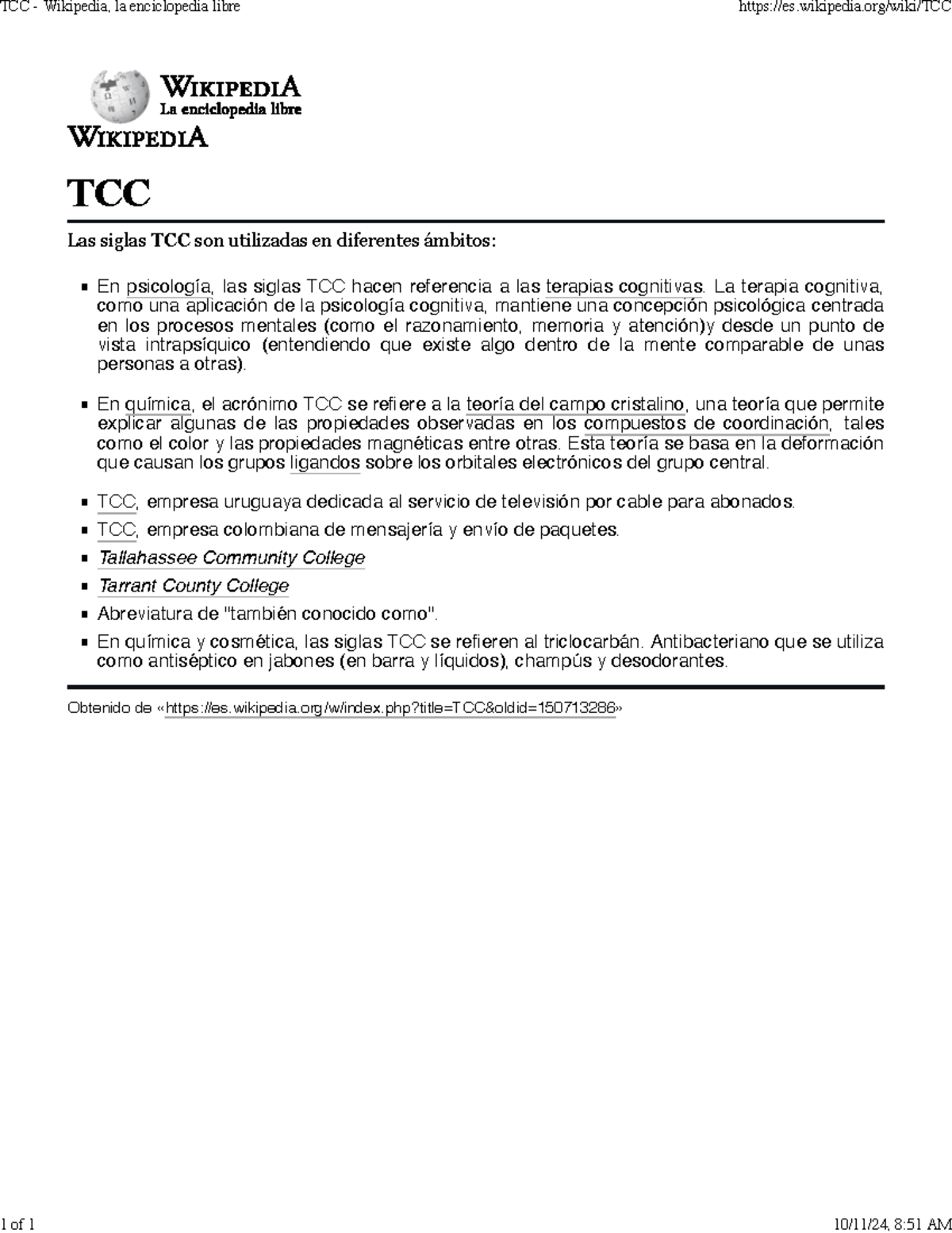 TCC - Wikipedia, la enciclopedia libre - TCC Las siglas TCC son ...