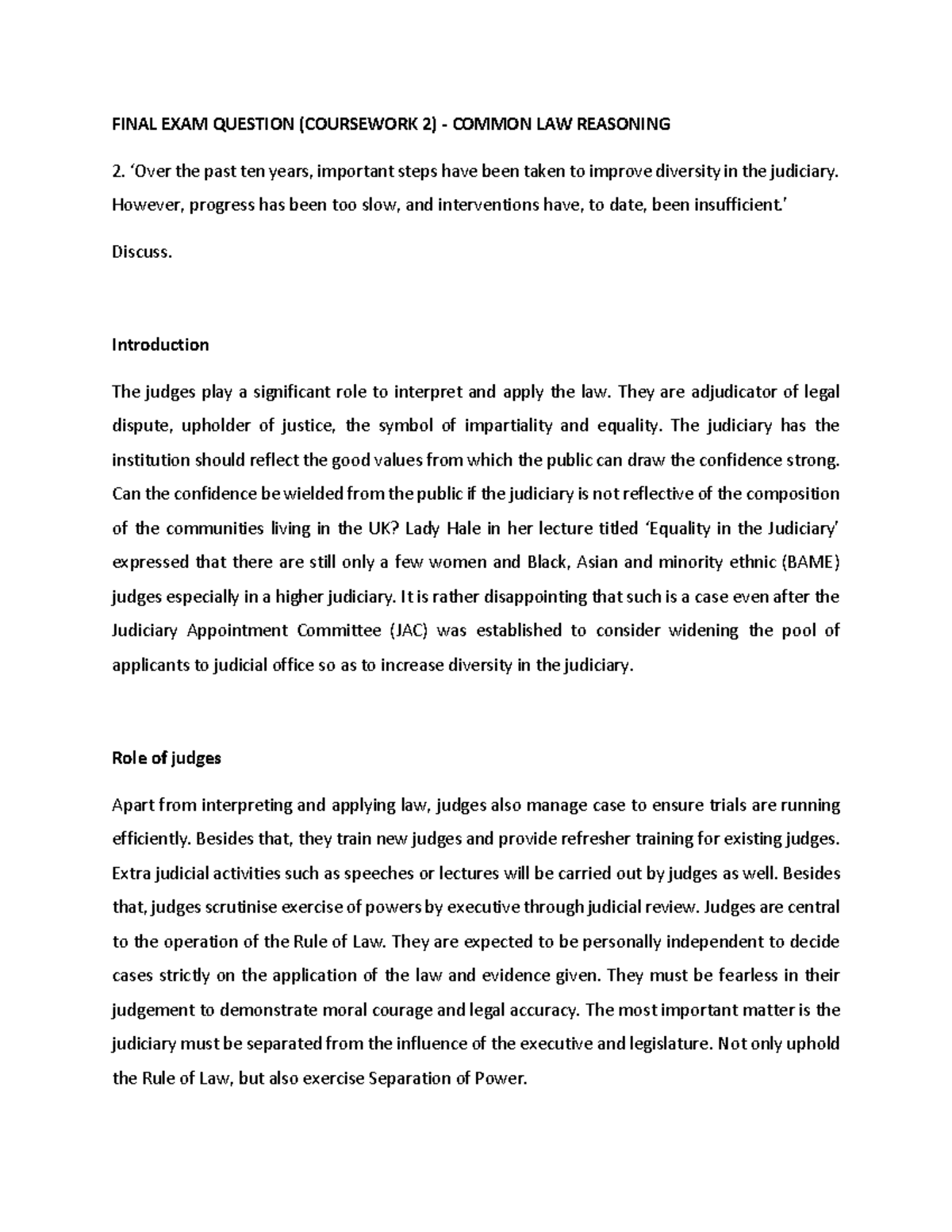 Final EXAM Question ( Coursework 2) - Common LAW Reasoning - FINAL EXAM ...