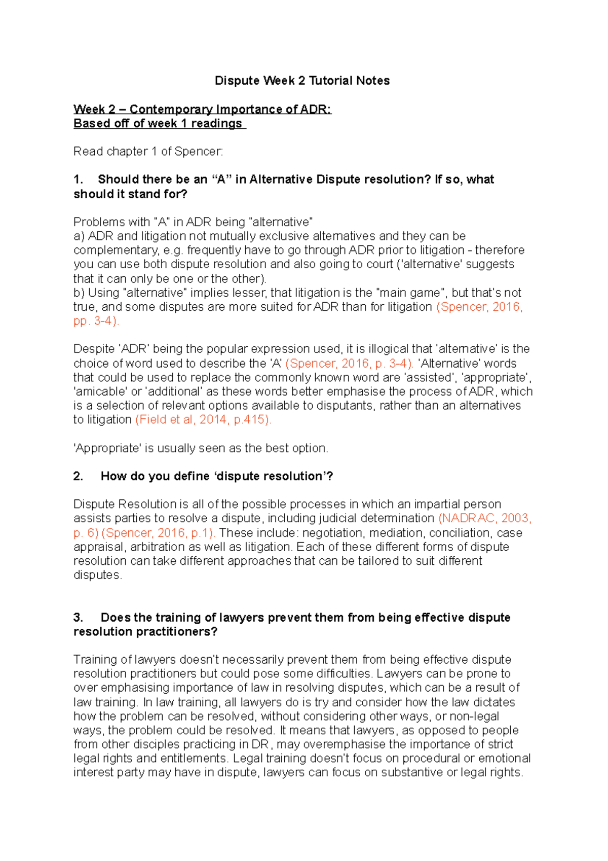 Dispute Week 2 Tutorial Notes - Dispute Week 2 Tutorial Notes Week 2 ...