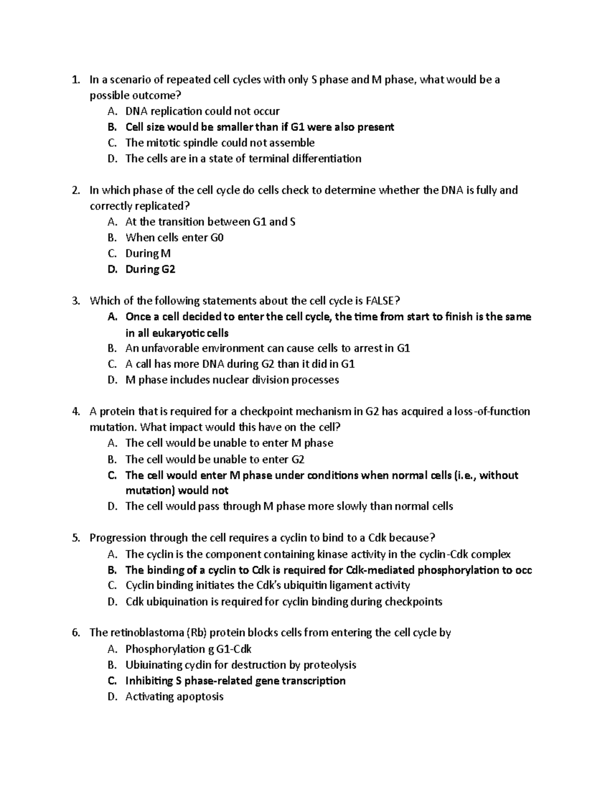 Exam 4 questions - exam 4 practice - In a scenario of repeated cell ...