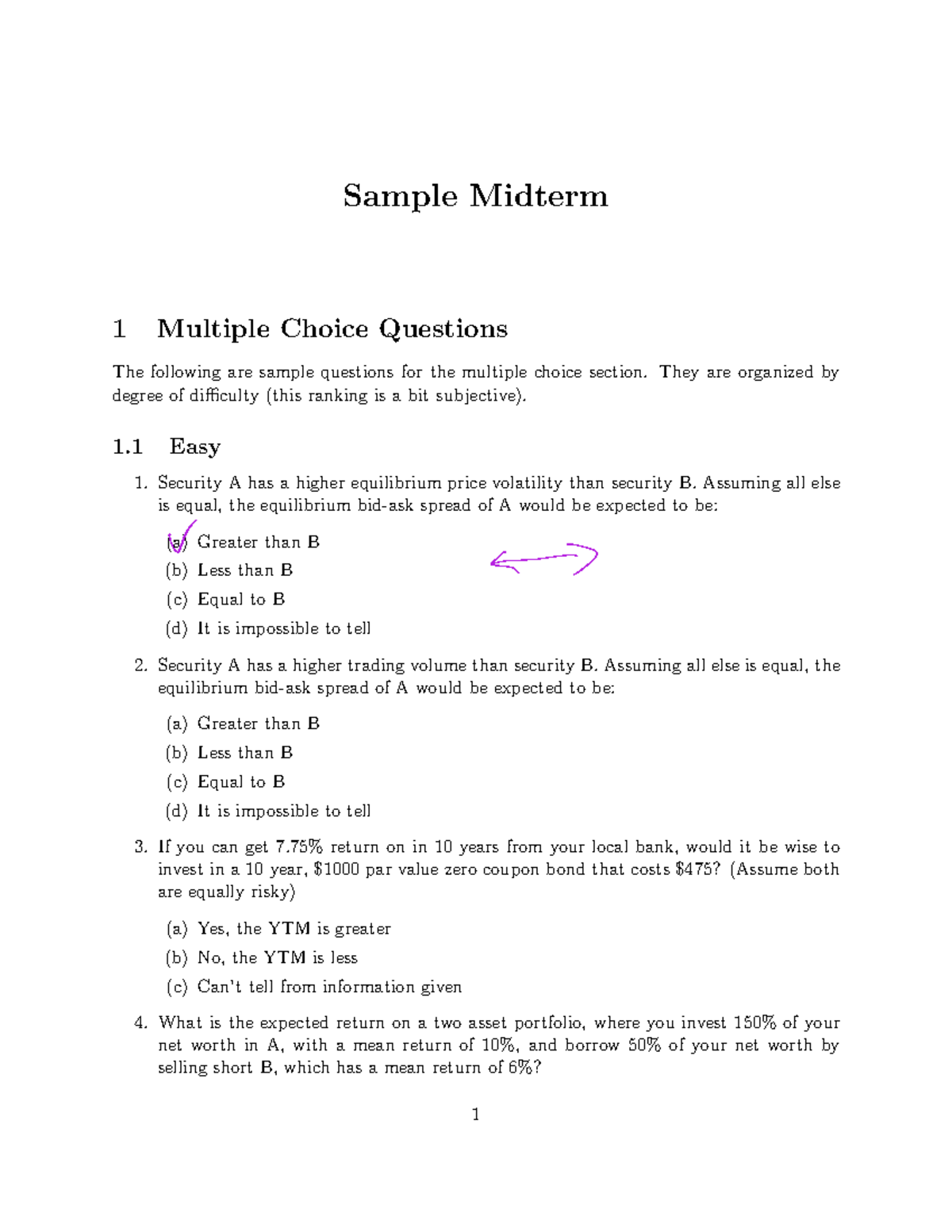 S midterm - Good - Sample Midterm 1 Multiple Choice Questions The ...