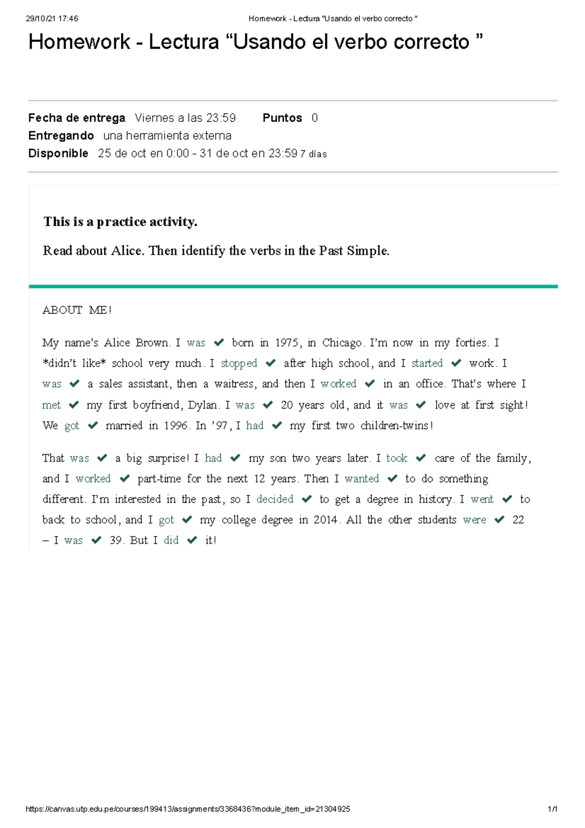 Homework - Lectura “Usando el verbo correcto ” Semana 3, Ingles II - 29 ...