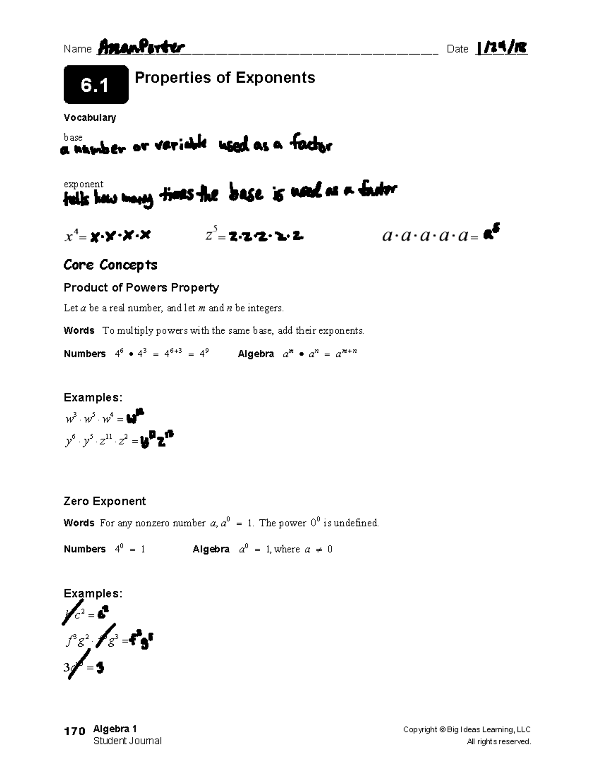 6-1 Notes - Algebra 1 Copyright © Big Ideas Learning, LLC Student ...