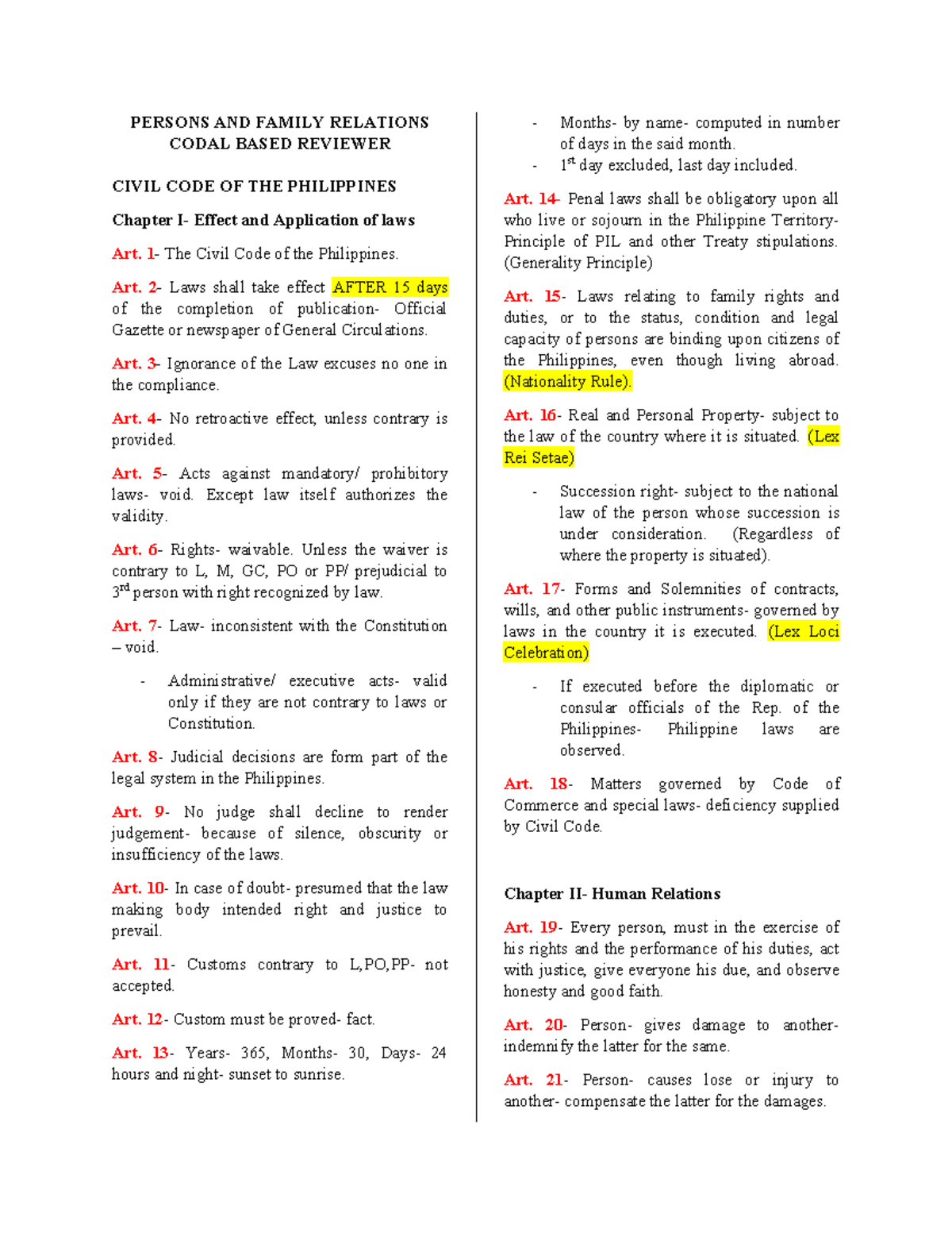 Persons AND Family Relations- codal Reviewer - PERSONS AND FAMILY ...