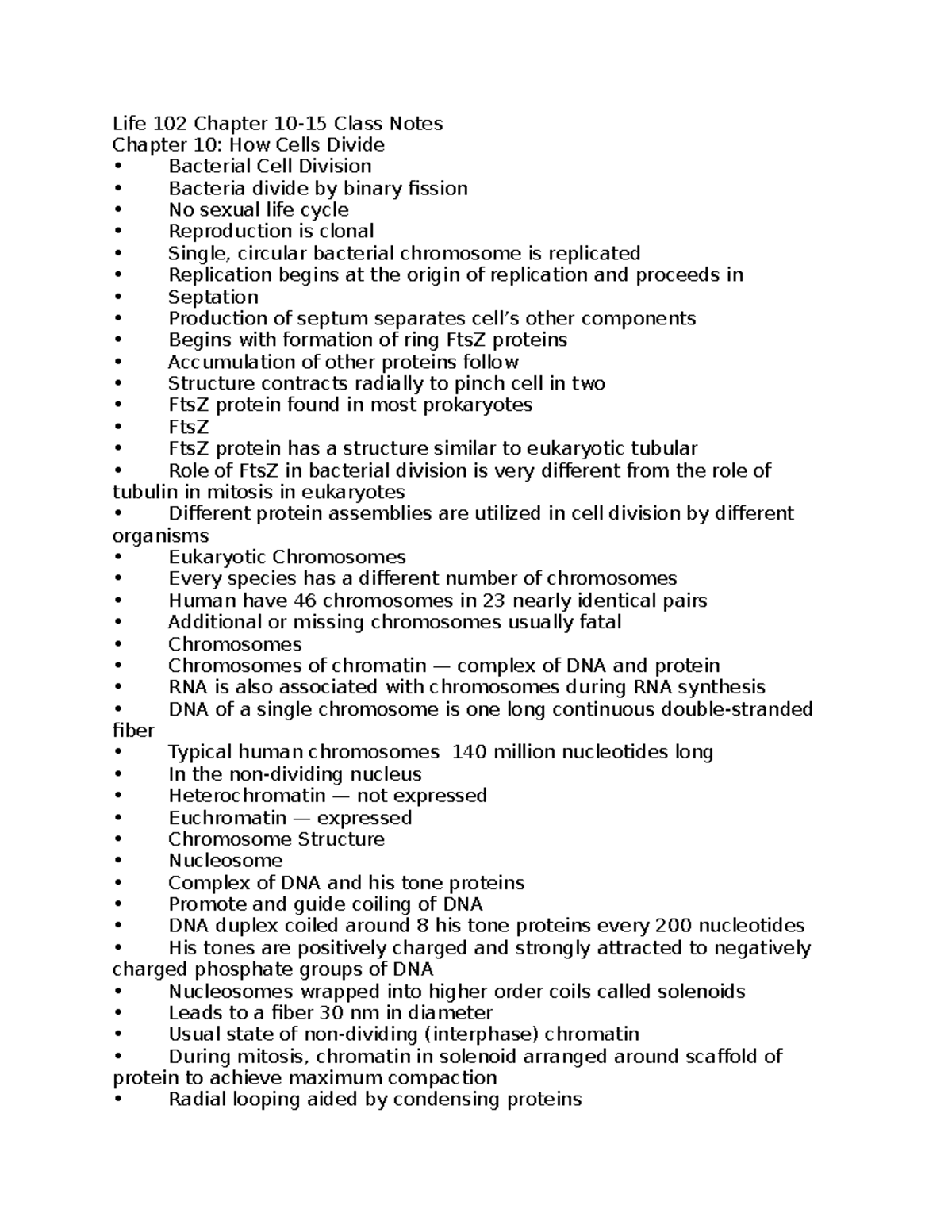 Life 102 Chapter 10-15 - Life 102 Chapter 10-15 Class Notes Chapter 10 ...