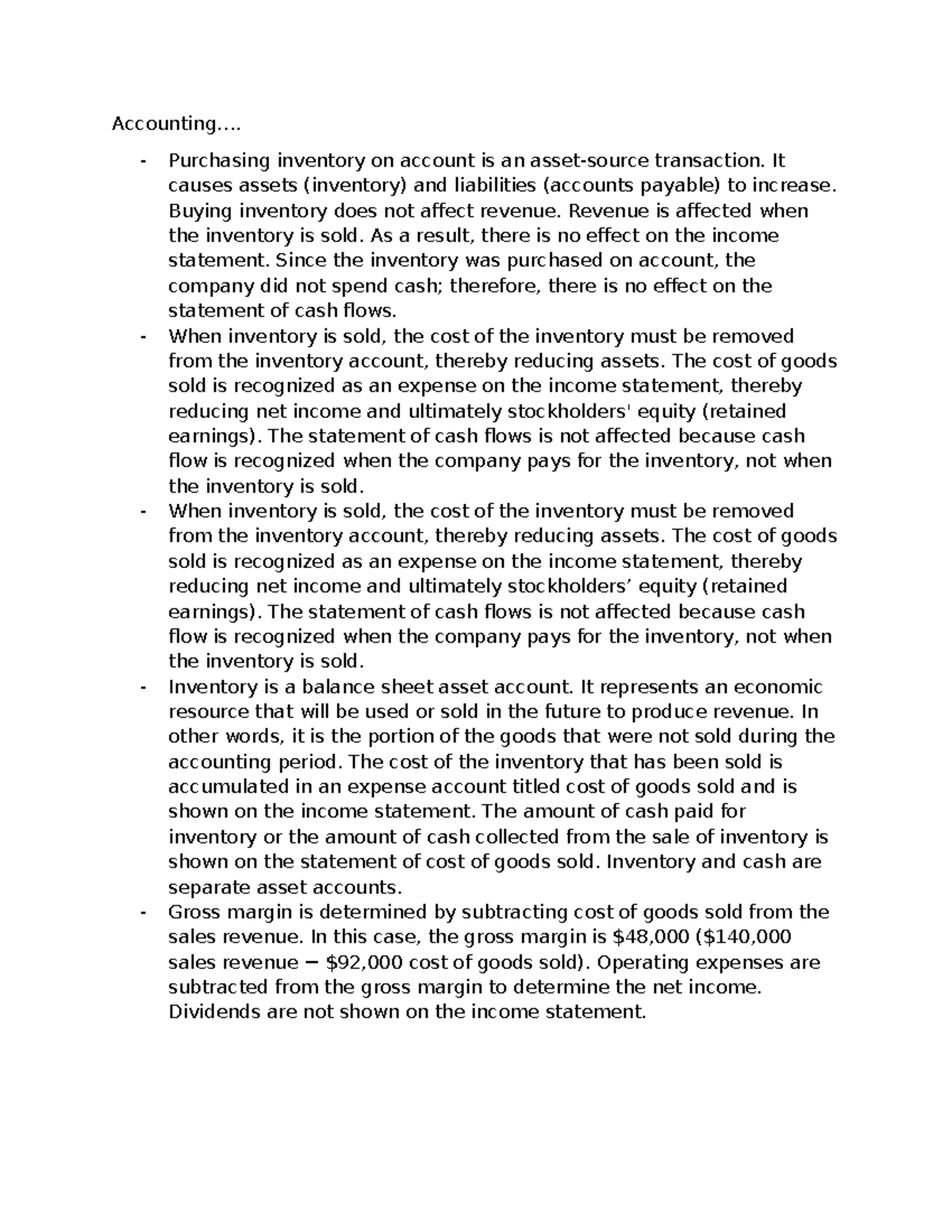 Accounting - ... Purchasing inventory on account is an asset-source ...