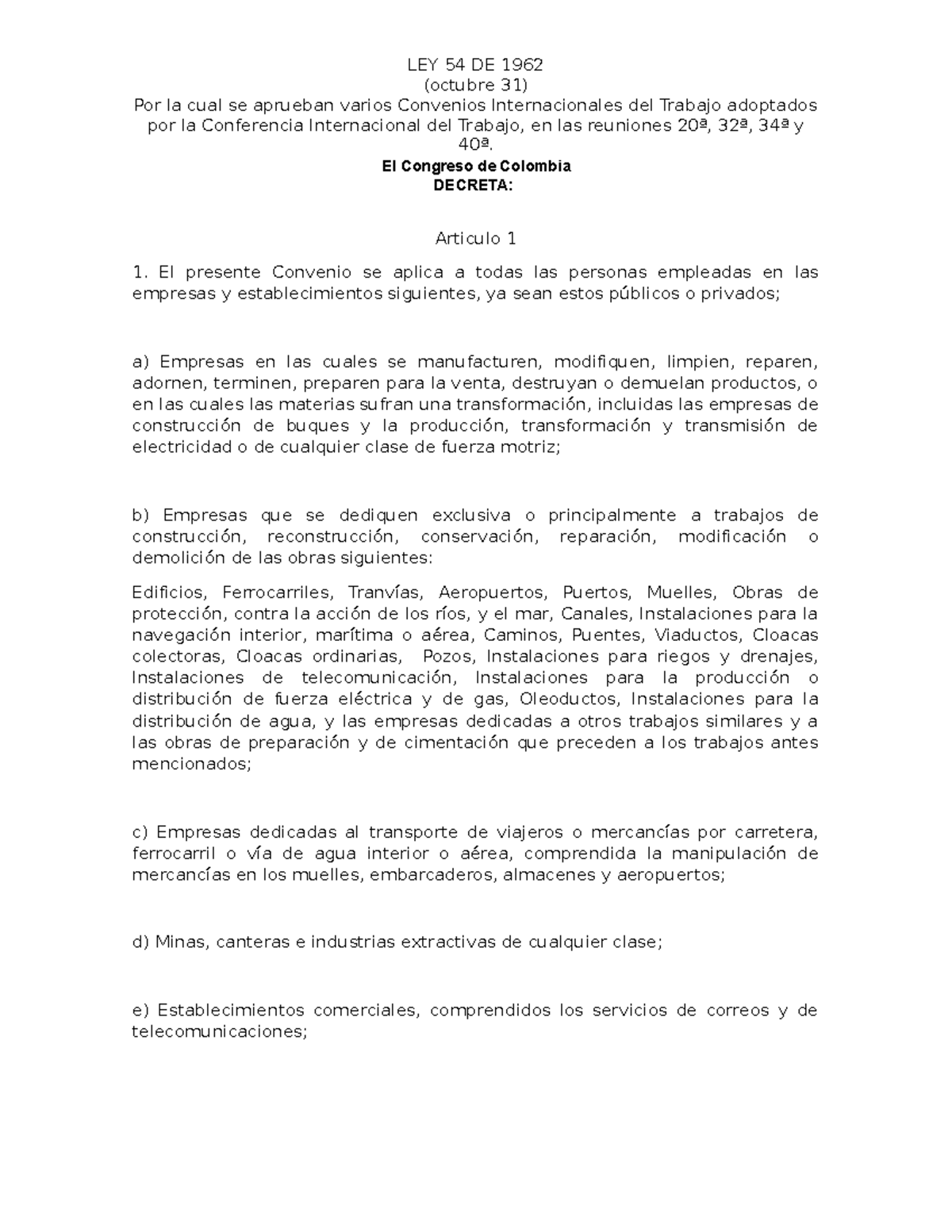 Convenio 52 OIT - (octubre 31) Por la cual se aprueban varios Convenios ...