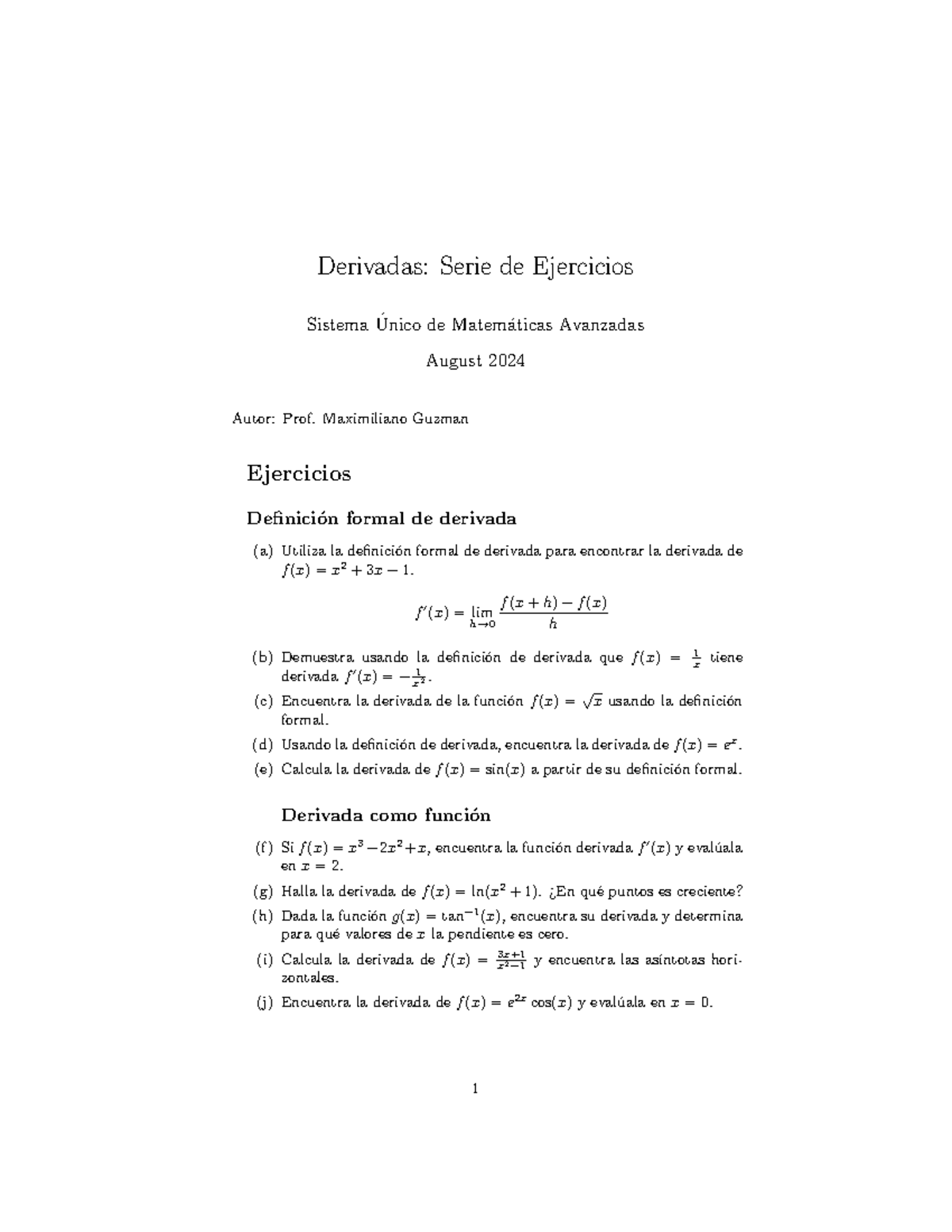 Serie 5Derivadas - Ejericios de ayuda - Derivadas: Serie de Ejercicios Sistema ́Unico de Matem ...