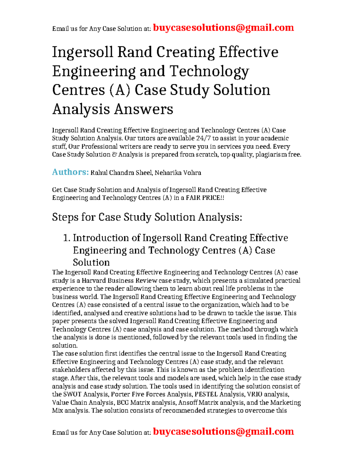 Case Solution Ingersoll Rand Creating Effective Engineering and ...