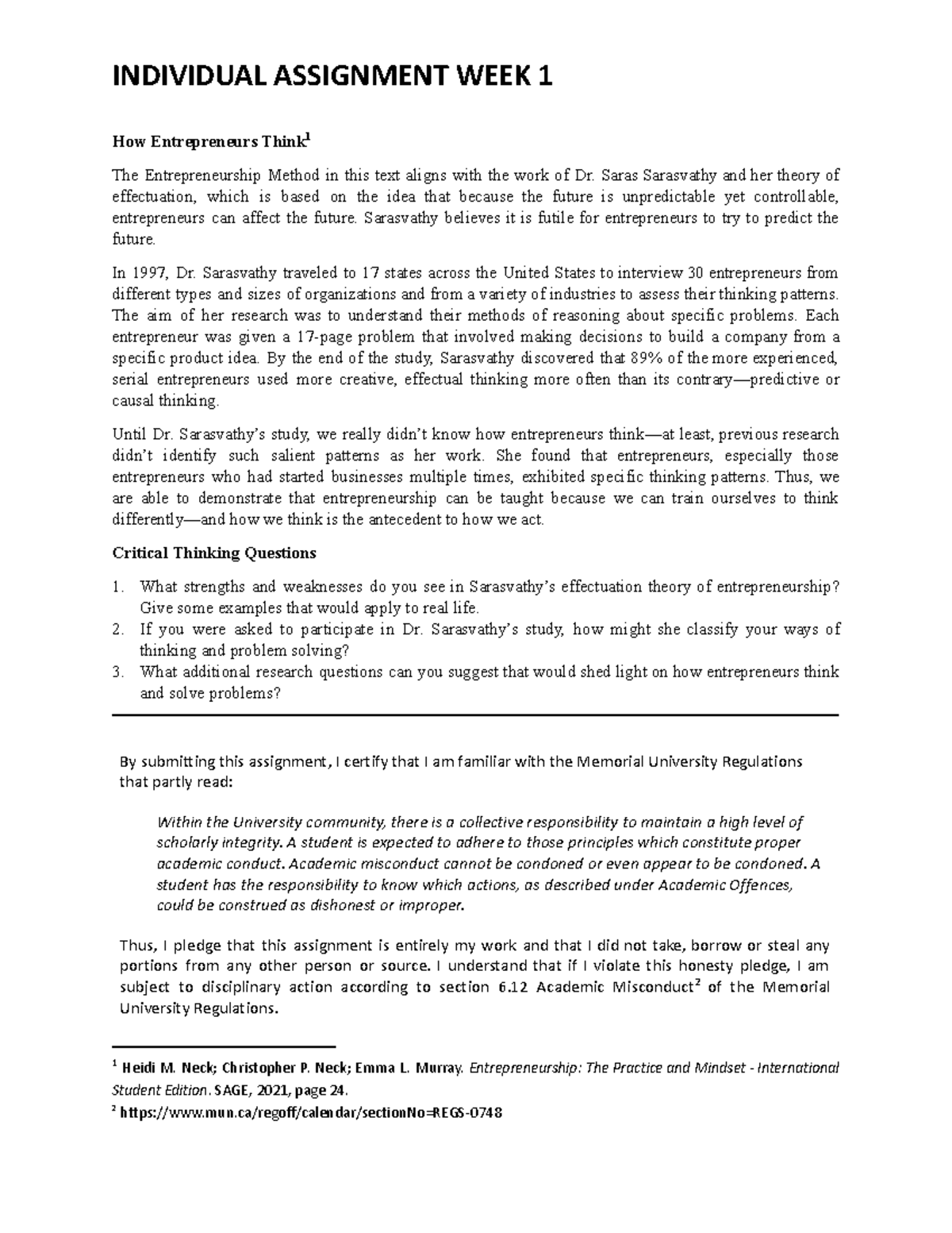 Individual Assignment Week 1-How Entrepreneurs Think - INDIVIDUAL ...