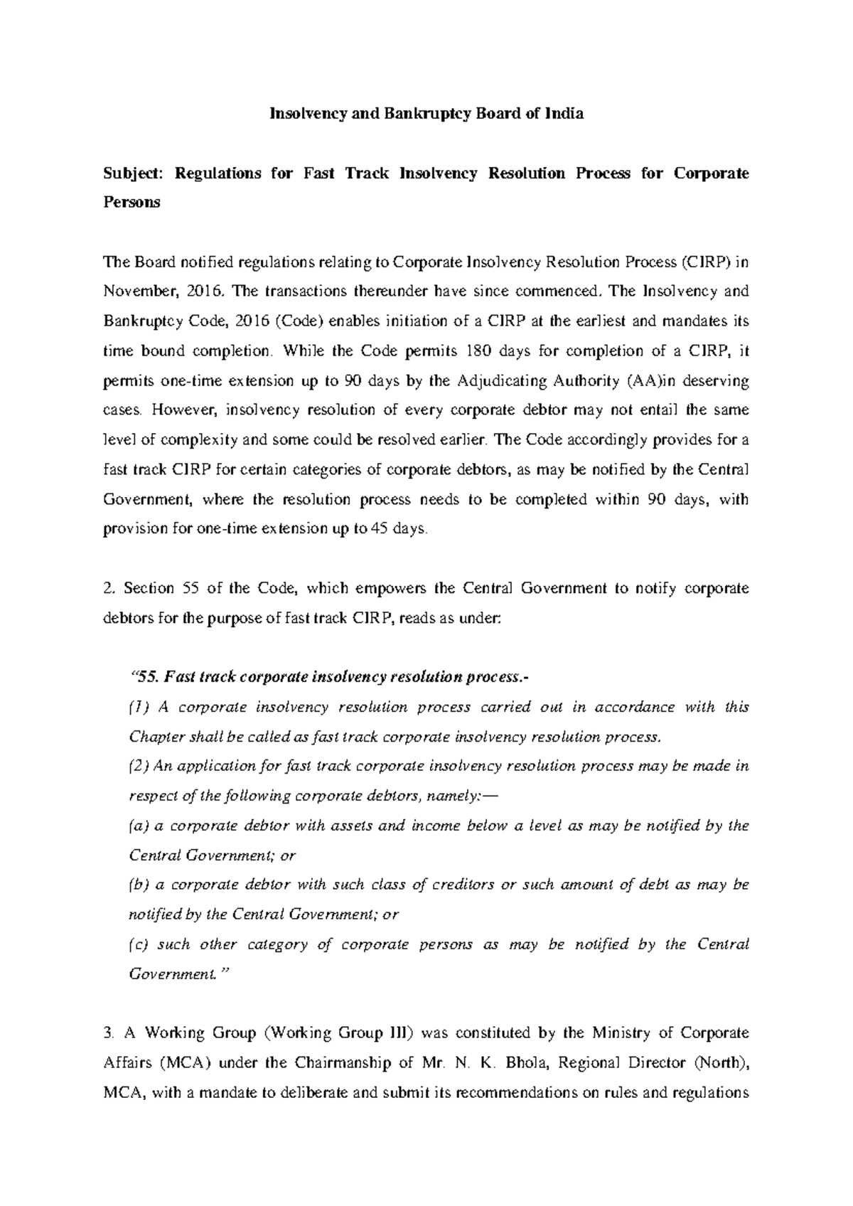 Reg FAST CIRP - ABC - Insolvency and Bankruptcy Board of India Subject ...