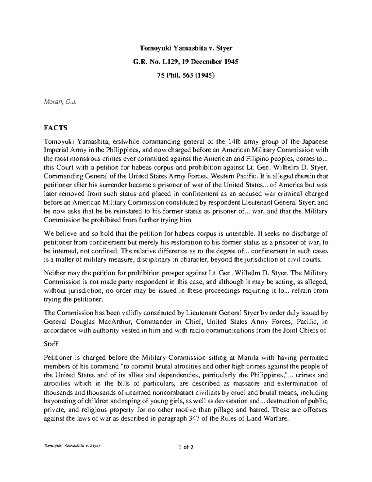 Tomoyuki Yamashita v. Styer - Tomoyuki Yamashita v. Styer 1 of 2 ...