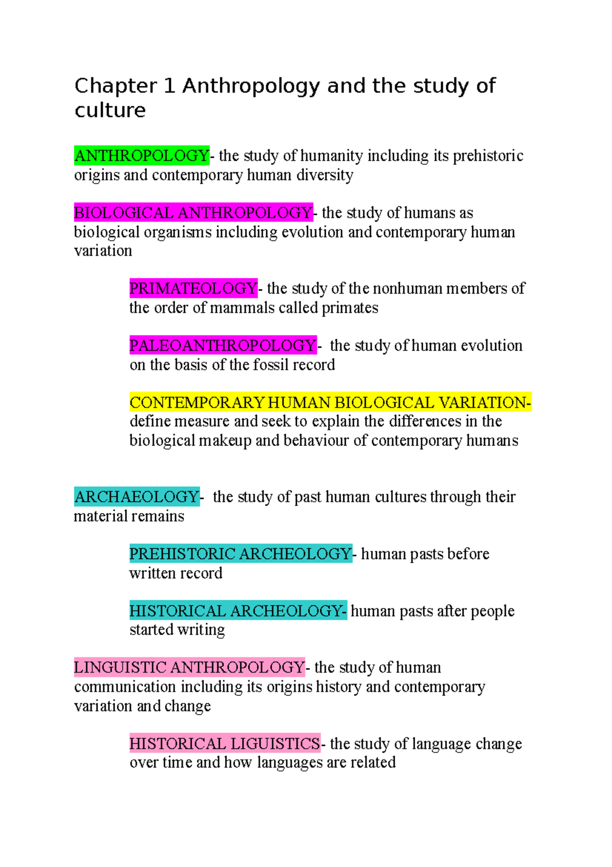 Notes for cultural anthro - Chapter 1 Anthropology and the study of ...