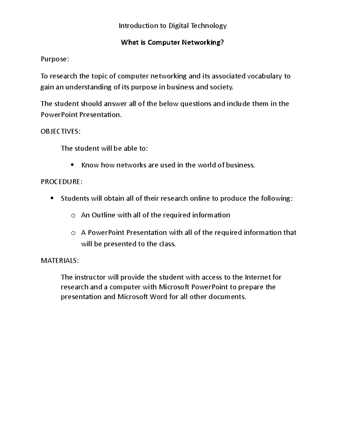 Networking PPT Project - Introduction to Digital Technology What is ...