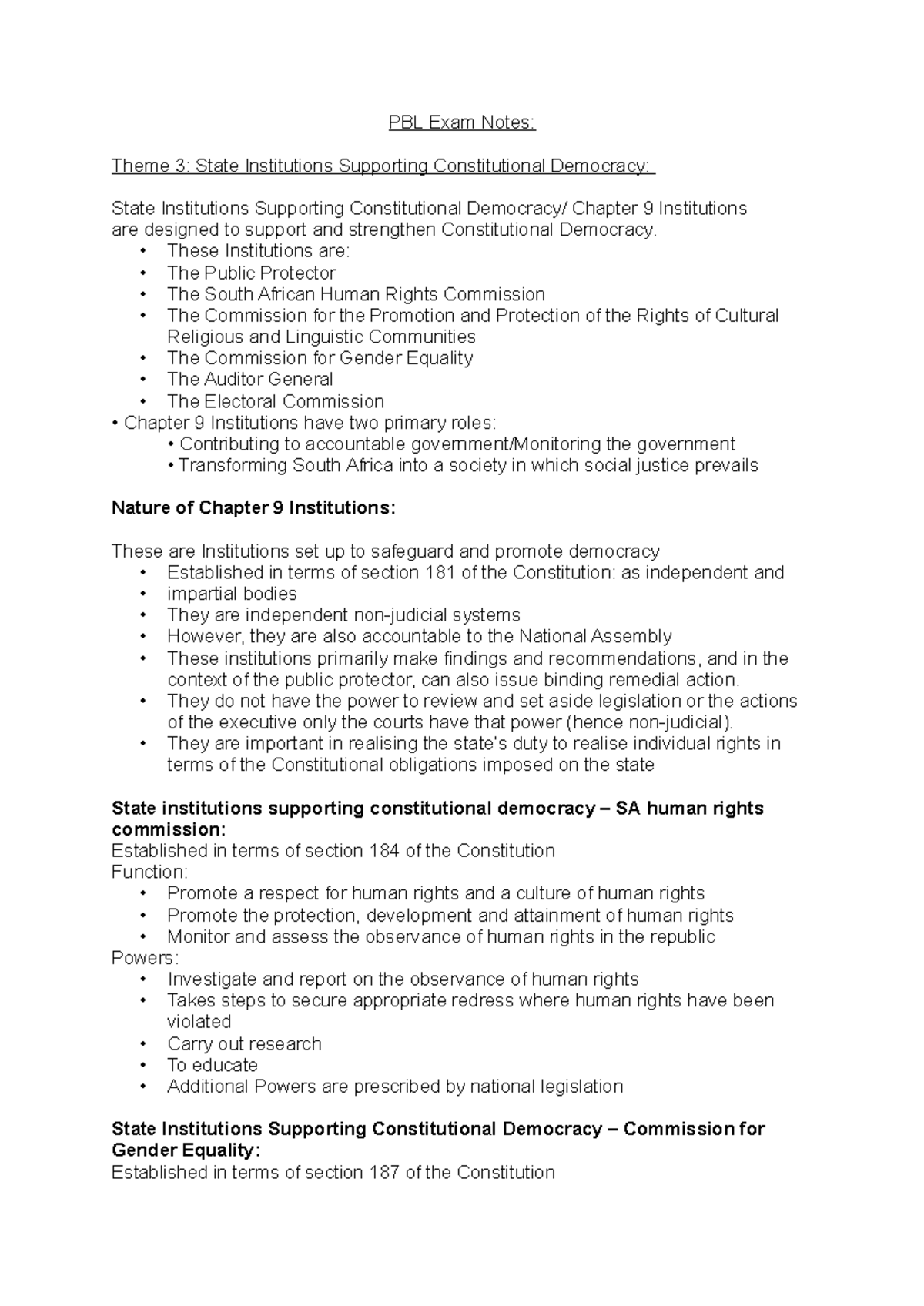 PBL Exam Notes - Summary Constitutional law - PBL Exam Notes: Theme 3 ...