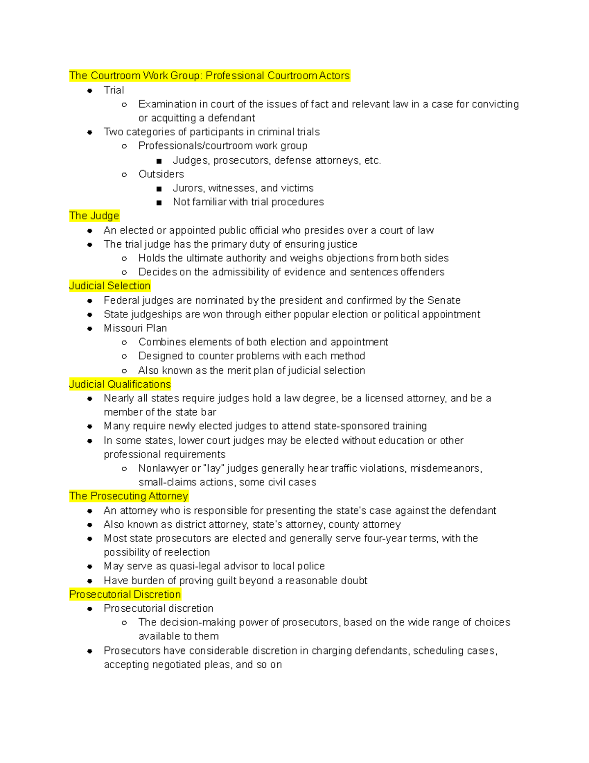 Crim Ch 8 lec notes pt 1 - The Courtroom Work Group: Professional ...