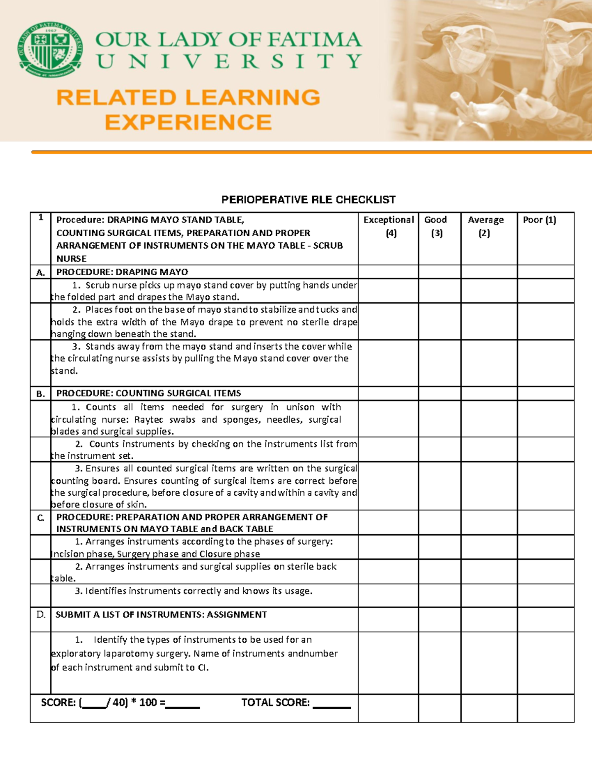 Draping Mayo Table - PERIOPERATIVE RLE CHECKLIST 1 Procedure: DRAPING ...