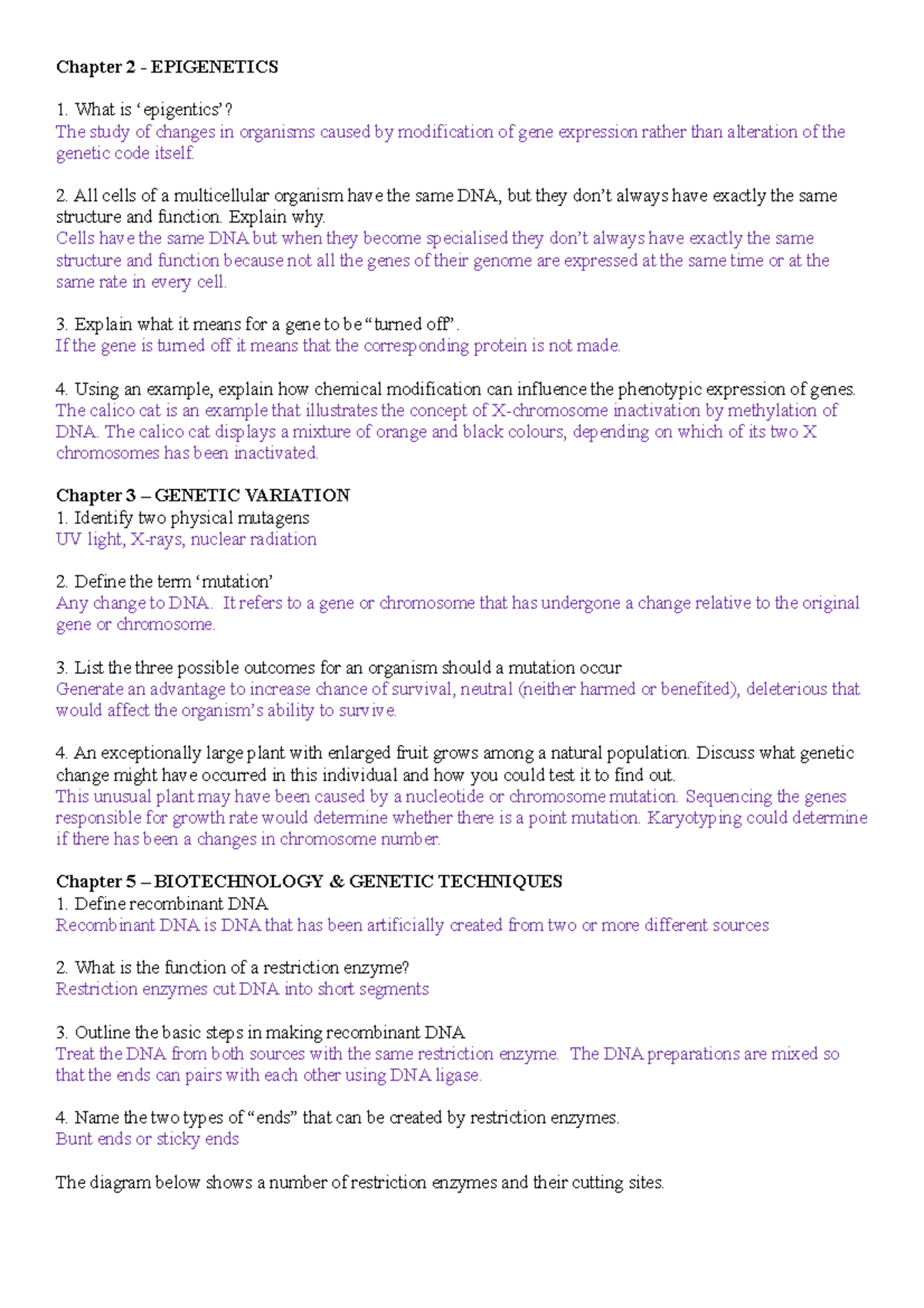2019 Unit 3 Revision 2019 - Answers - Chapter 2 - EPIGENETICS What is ...