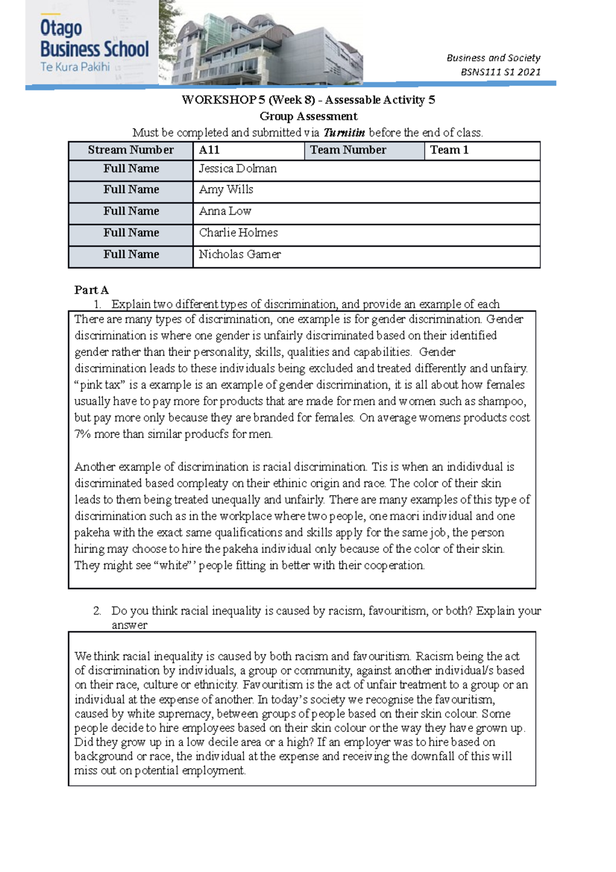 Workshop 5 worksheet - homework - BSNS111 S1 2021 WORKSHOP 5 (Week 8 ...