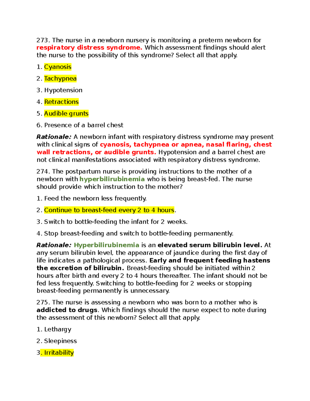 Ob questions 13 - Obstetrics nursing - The nurse in a newborn nursery ...
