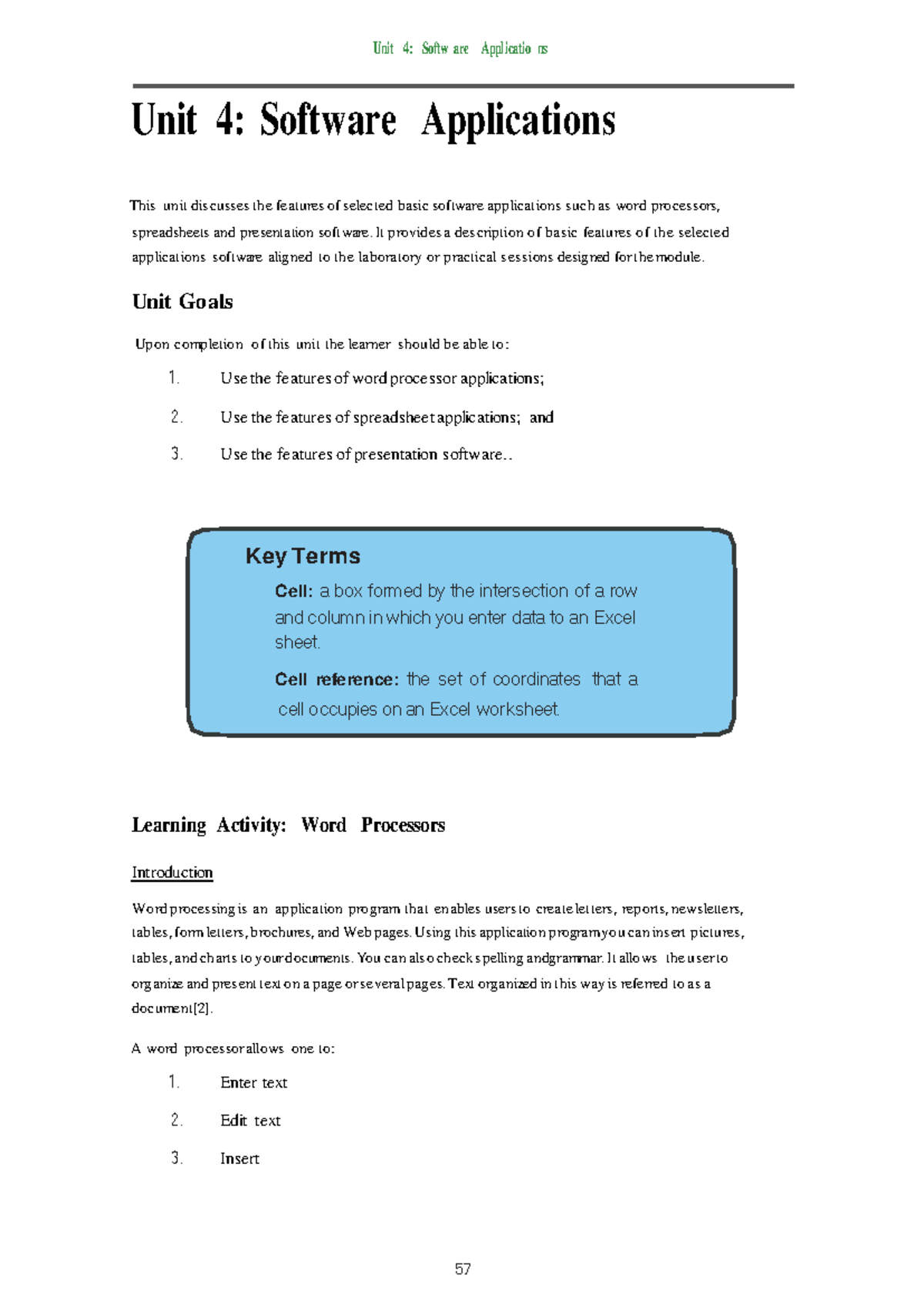 Introduction To Computer Science-15 - 57 Key Terms Cell: a box formed ...