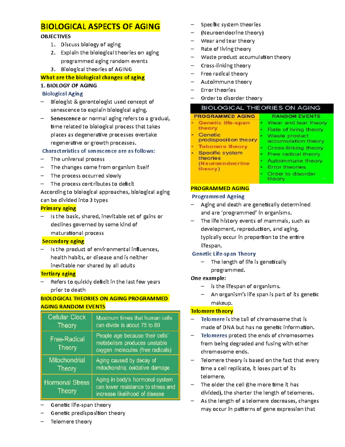 Biological Aspects OF Aging - BIOLOGICAL ASPECTS OF AGING OBJECTIVES ...
