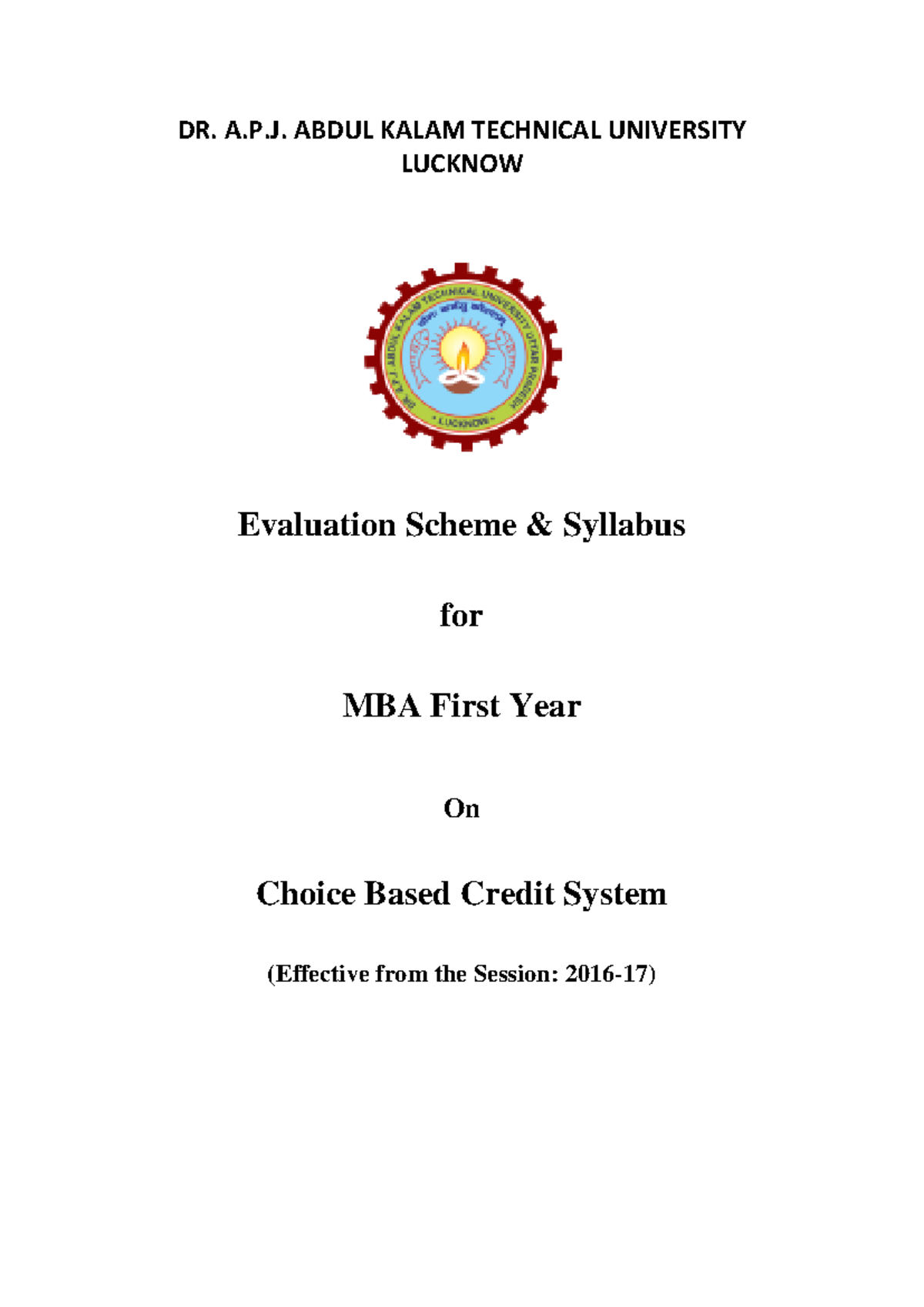MBA 1st Year Syllabus 2017 -18 - DR. A.P. ABDUL KALAM TECHNICAL ...