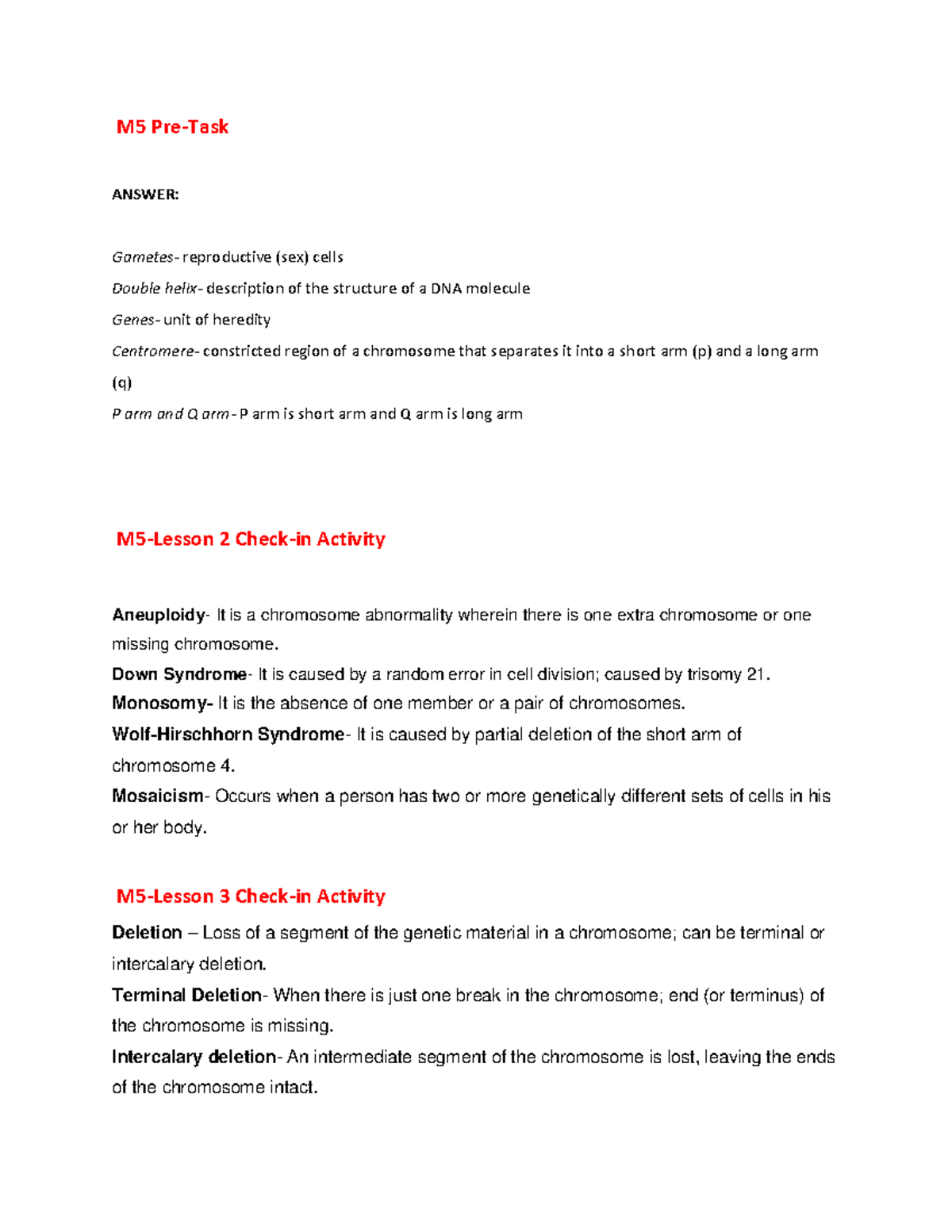 Module 5 Lecture - M5 Pre-Task ANSWER: Gametes - reproductive (sex ...