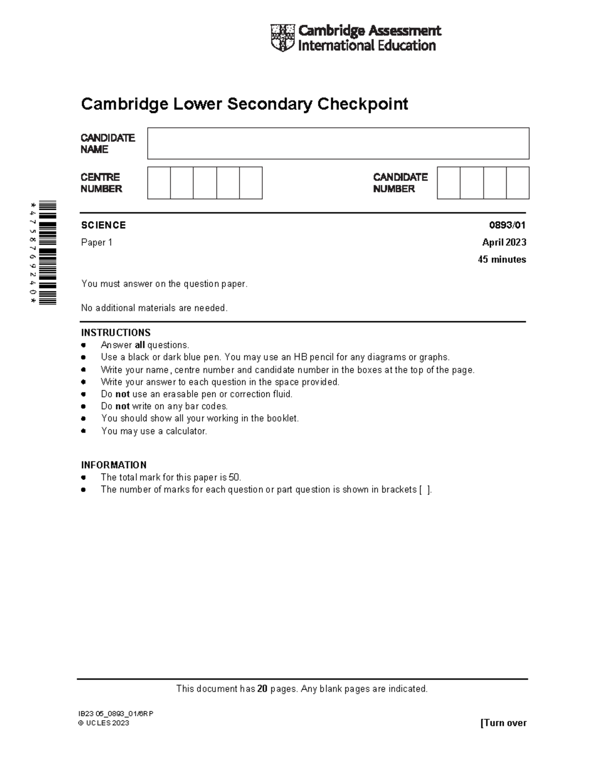 655264371 checkpoint science past papers april 2023 - This document has ...