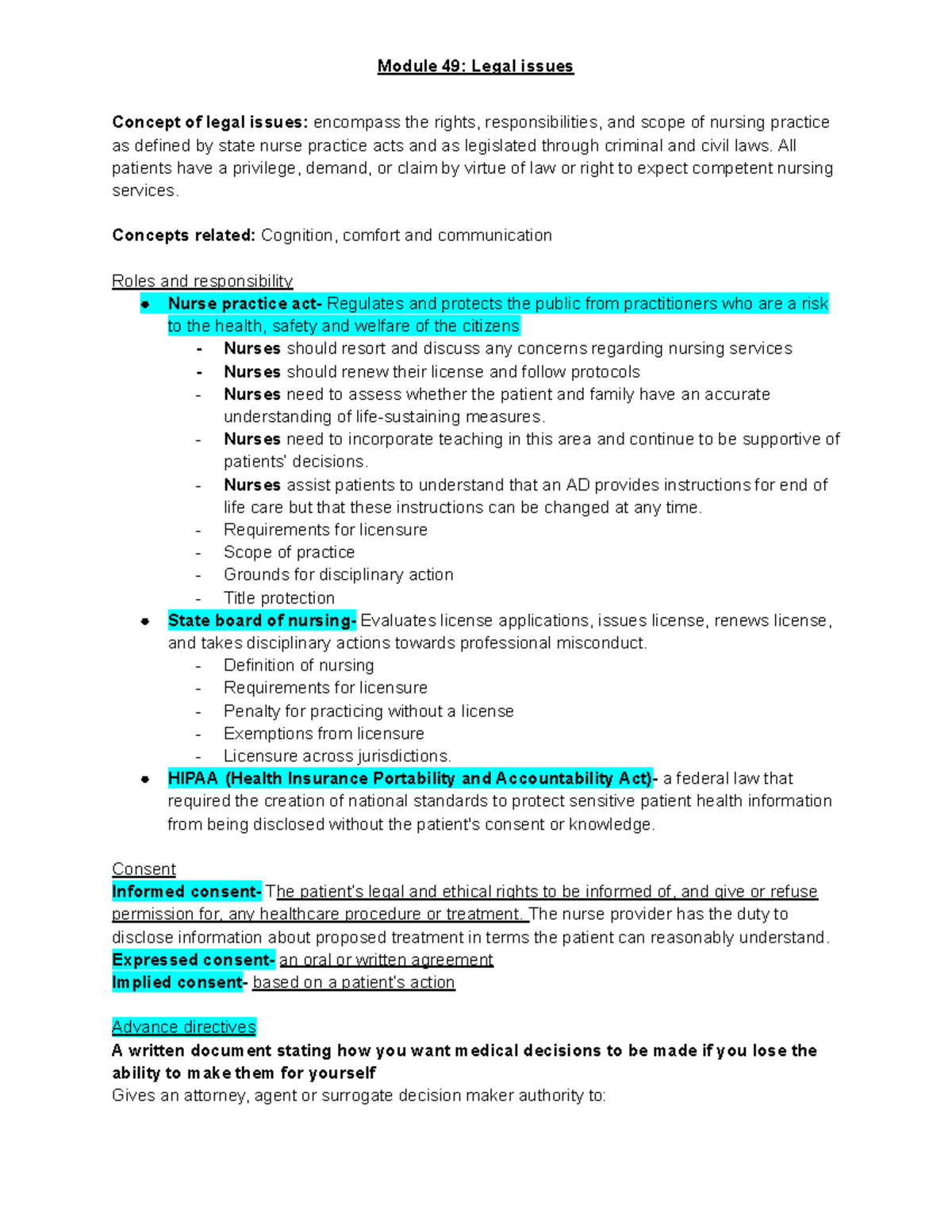 Module 49 Legal issues - Study guide - Module 49: Legal issues Concept of legal issues ...