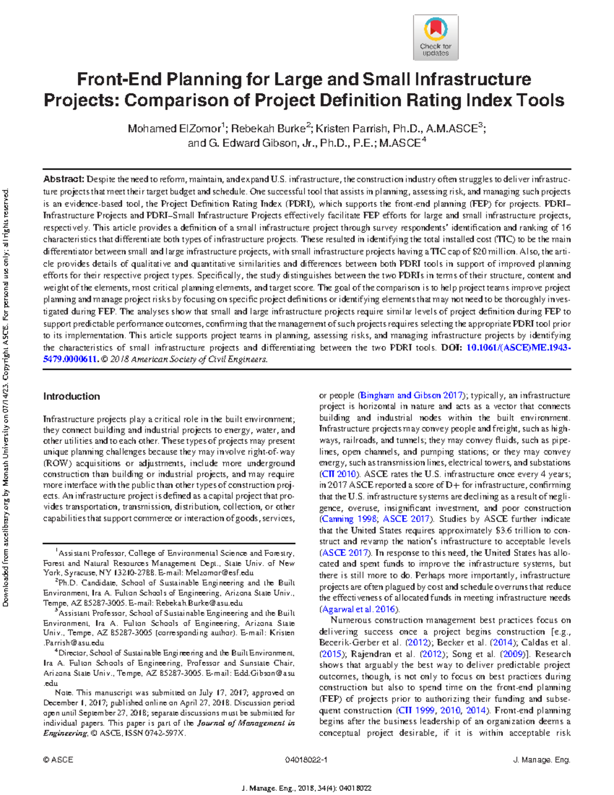 (ASCE)ME - nothing much to describe - Front-End Planning for Large and ...