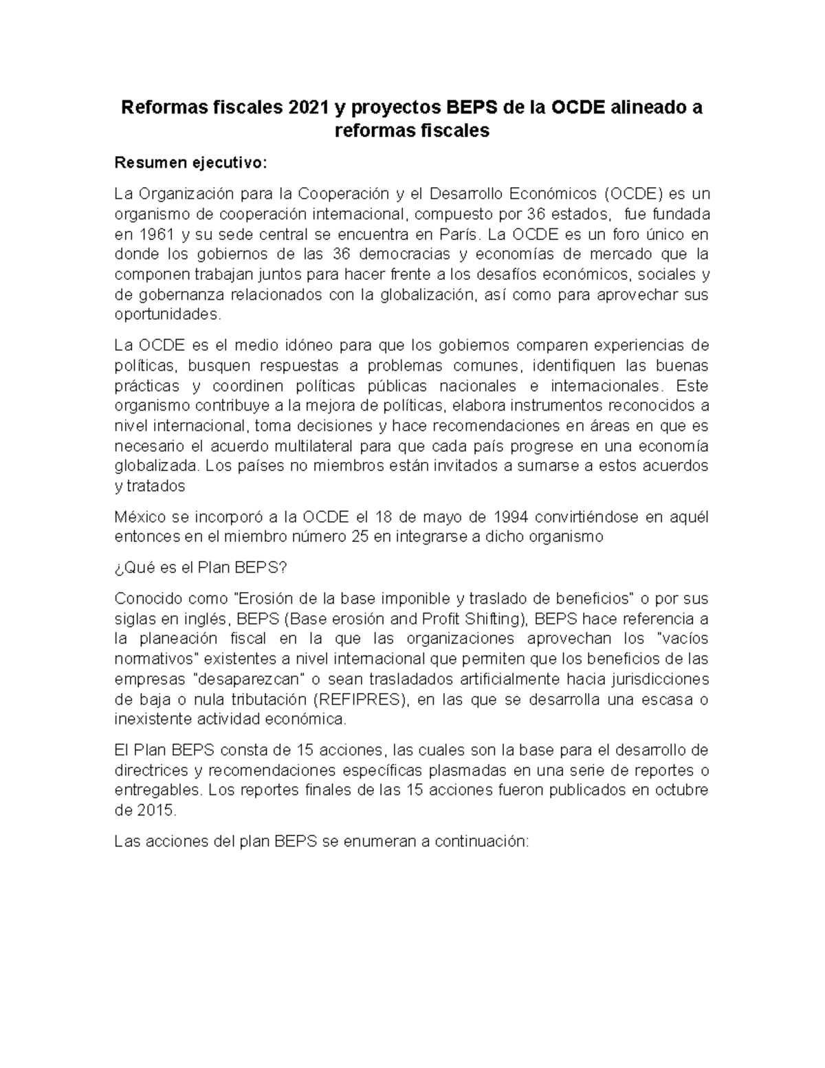 Reformas fiscales 2021 y proyectos BEPS de la OCDE alineado a reformas ...