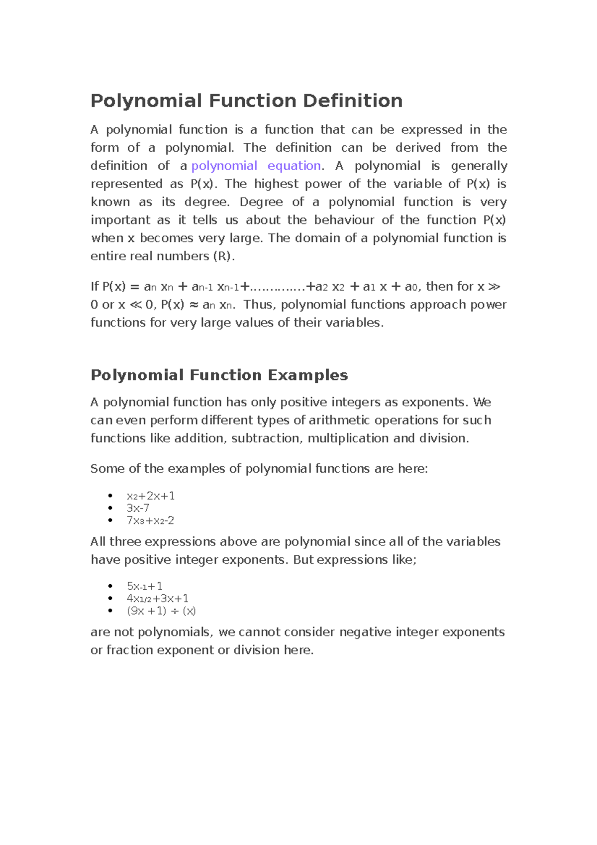 Polynomial Function Definition - The definition can be derived from the ...